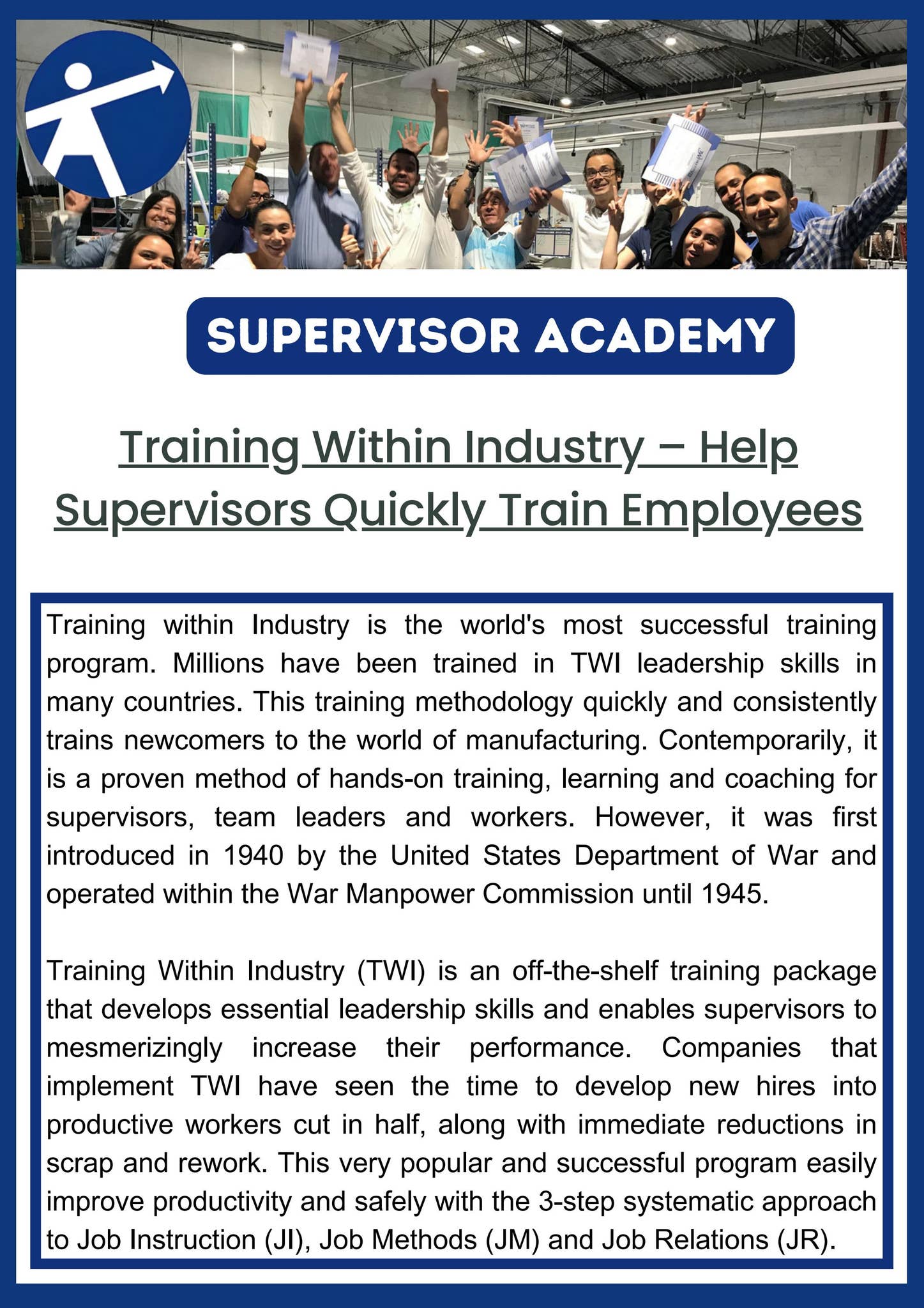 Training Within Industry – Help Supervisors Quickly Train Employees by ...