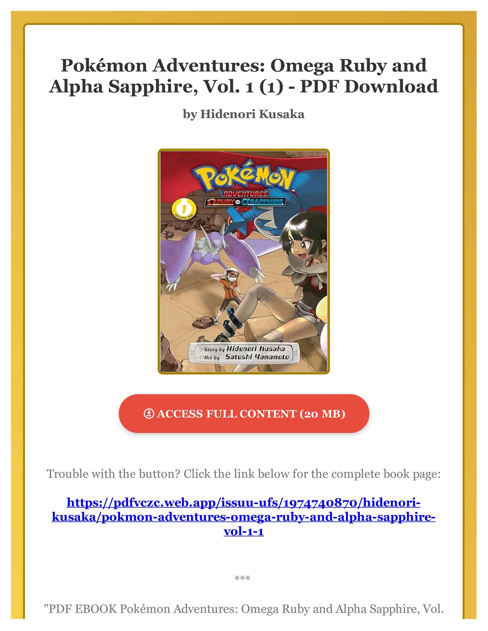 PDF EBOOK Pokémon Adventures: Omega Ruby and Alpha Sapphire, Vol. 1 (1 ...
