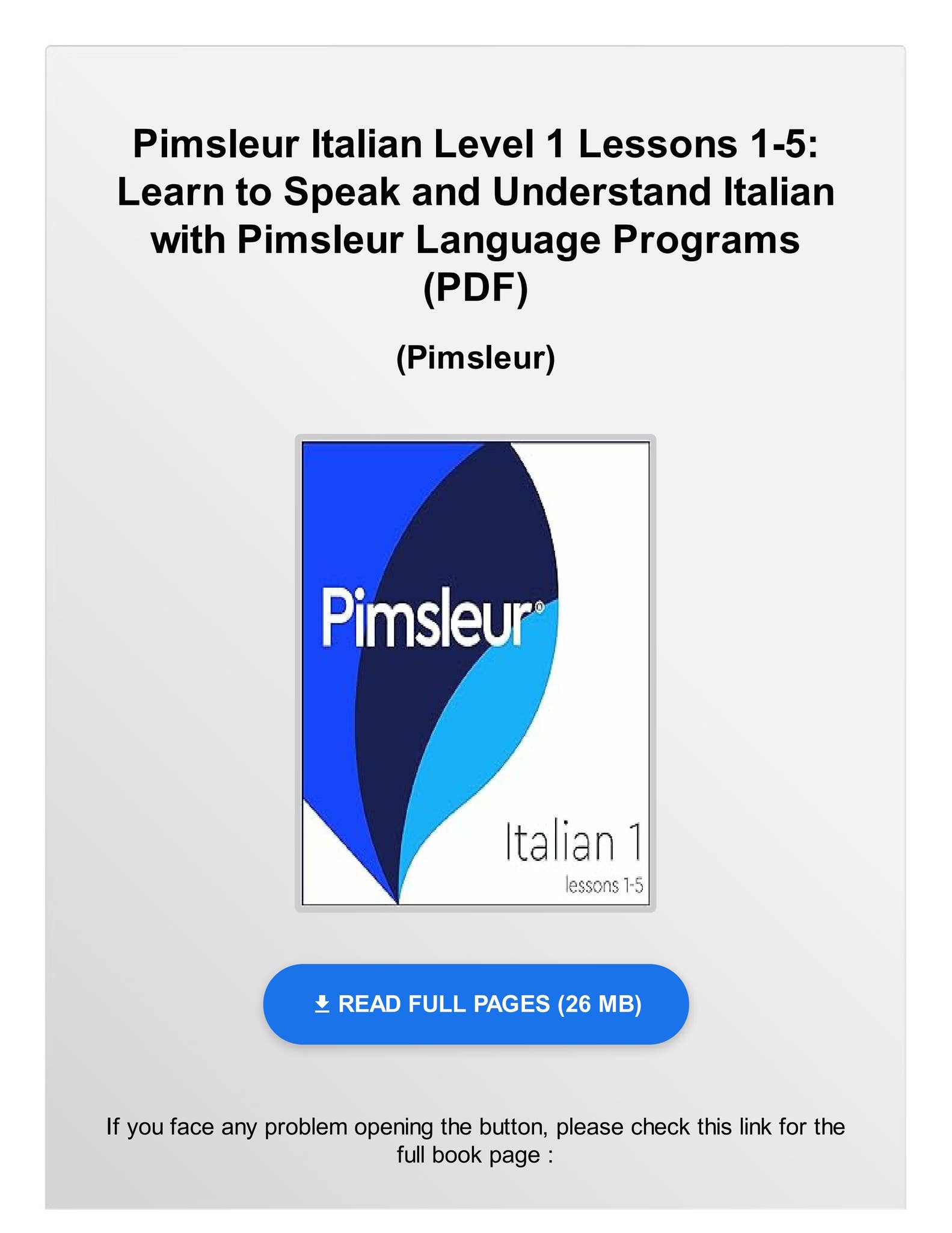Ebook PDF Pimsleur Italian Level 1 Lessons 1-5: Learn to Speak and ...