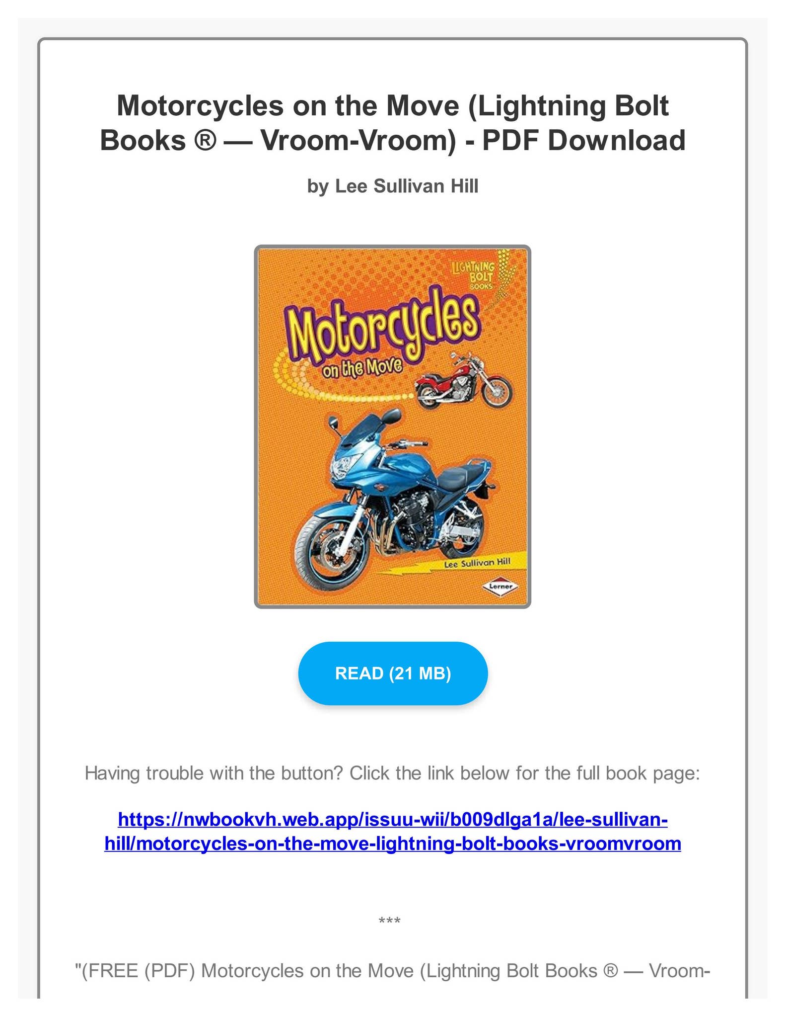 (FREE (PDF) Motorcycles on the Move (Lightning Bolt Books ® — Vroom ...