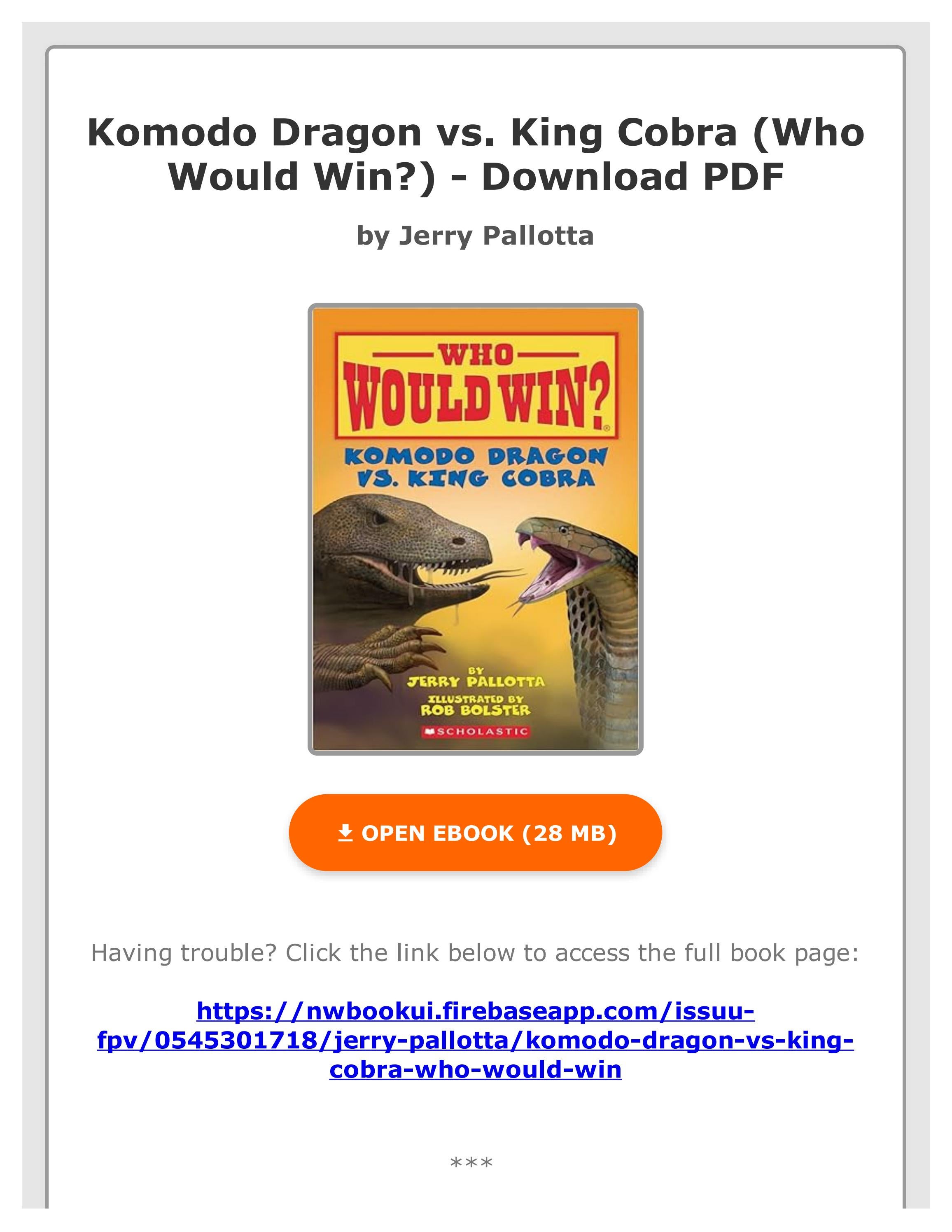 (PDF Download) Komodo Dragon vs. King Cobra (Who Would Win?) by Jerry ...
