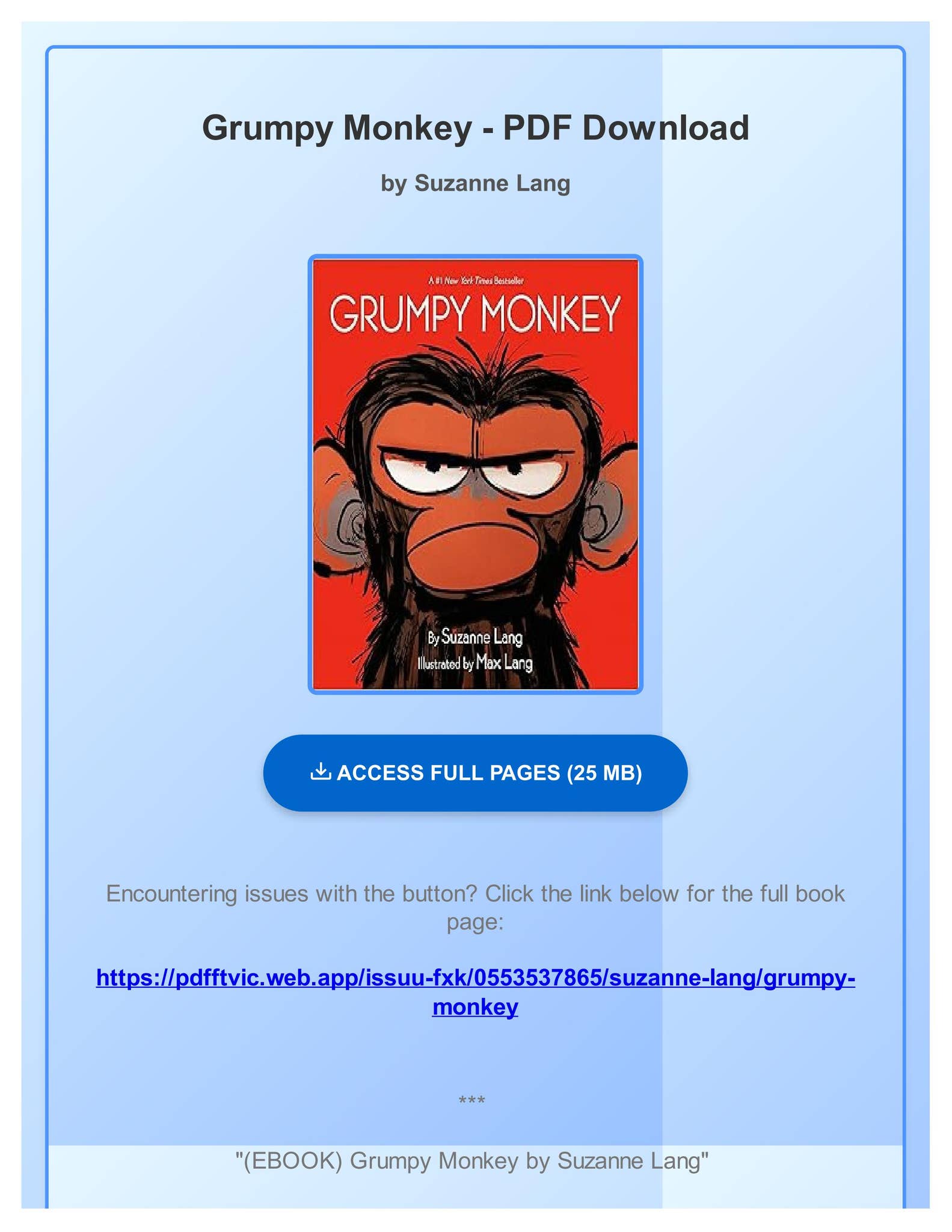 (EBOOK) Grumpy Monkey by Suzanne Lang by BartellJrft - Issuu