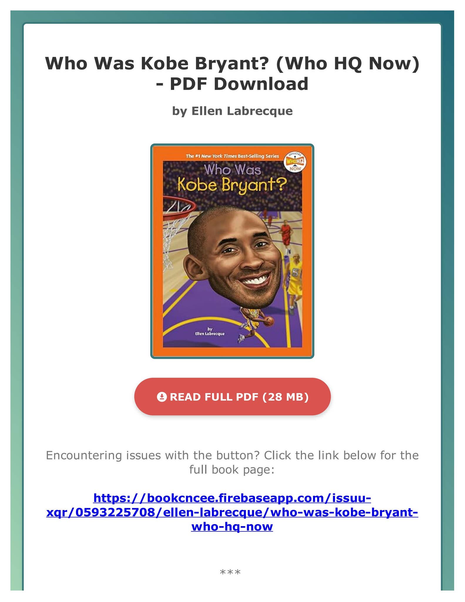 PDF Free Who Was Kobe Bryant? (Who HQ Now) by Ellen Labrecque by ...