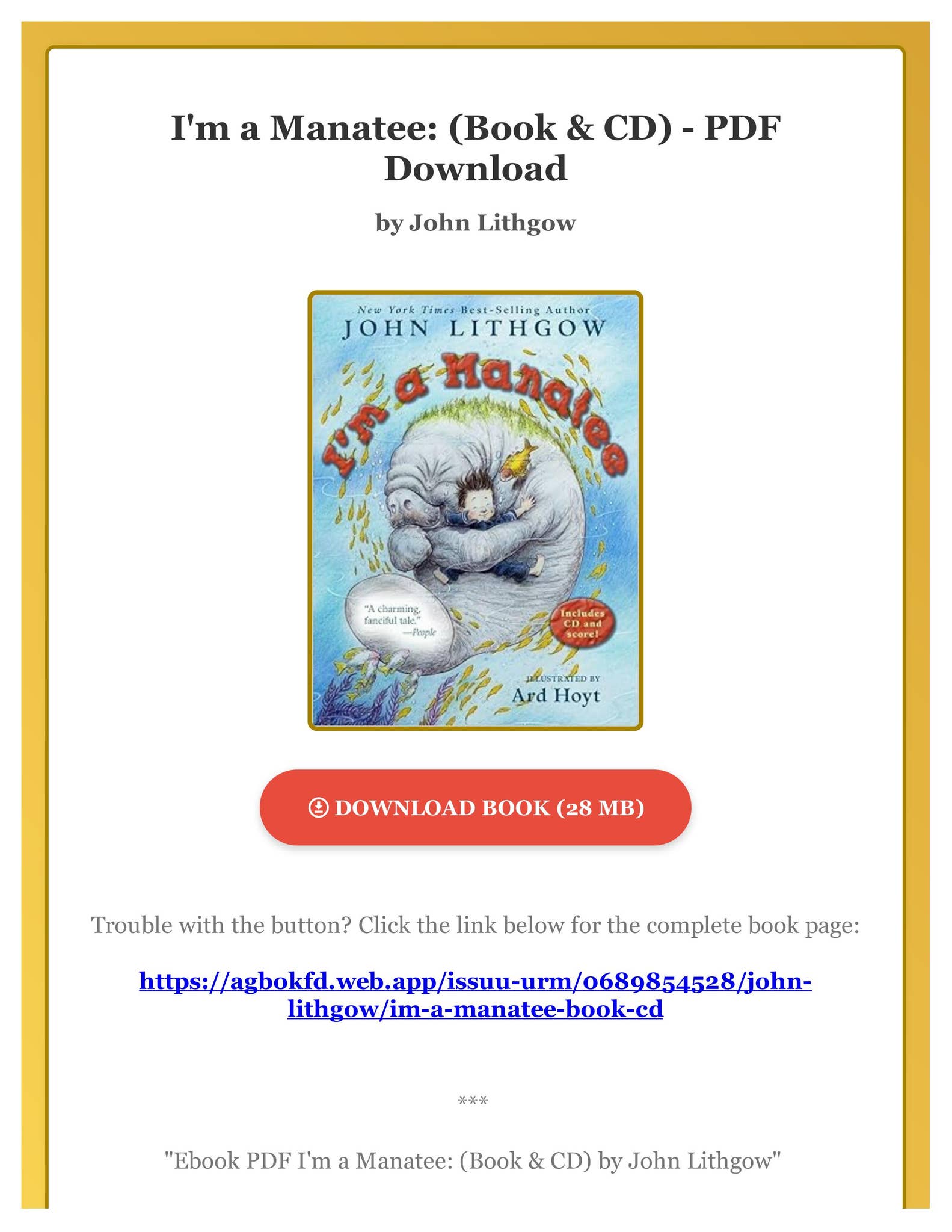 Ebook PDF I'm a Manatee: (Book & CD) by John Lithgow by ...