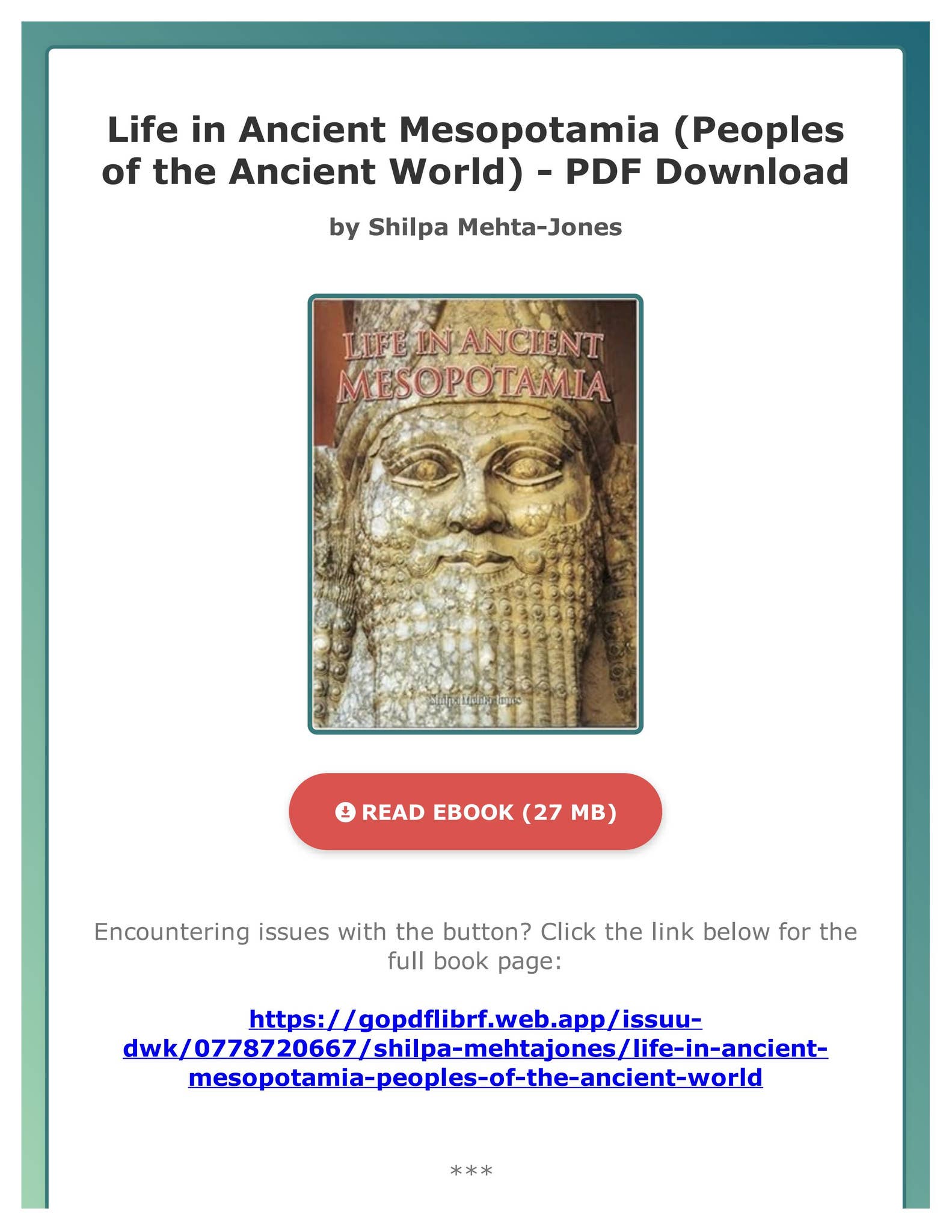 Download Life in Ancient Mesopotamia (Peoples of the Ancient World) by ...