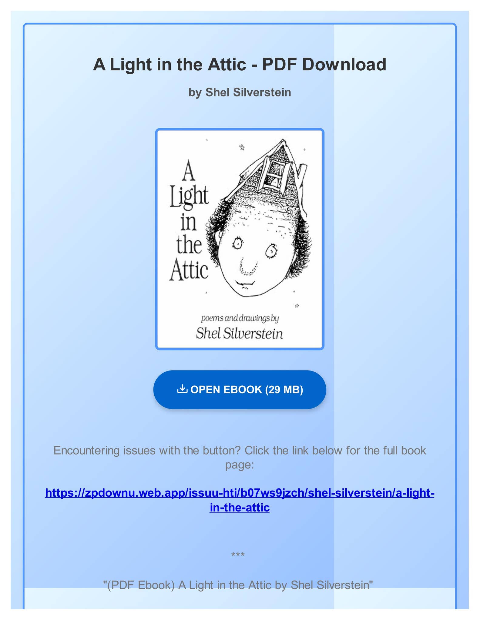 (PDF Ebook) A Light in the Attic by Shel Silverstein by EichmannIImt ...