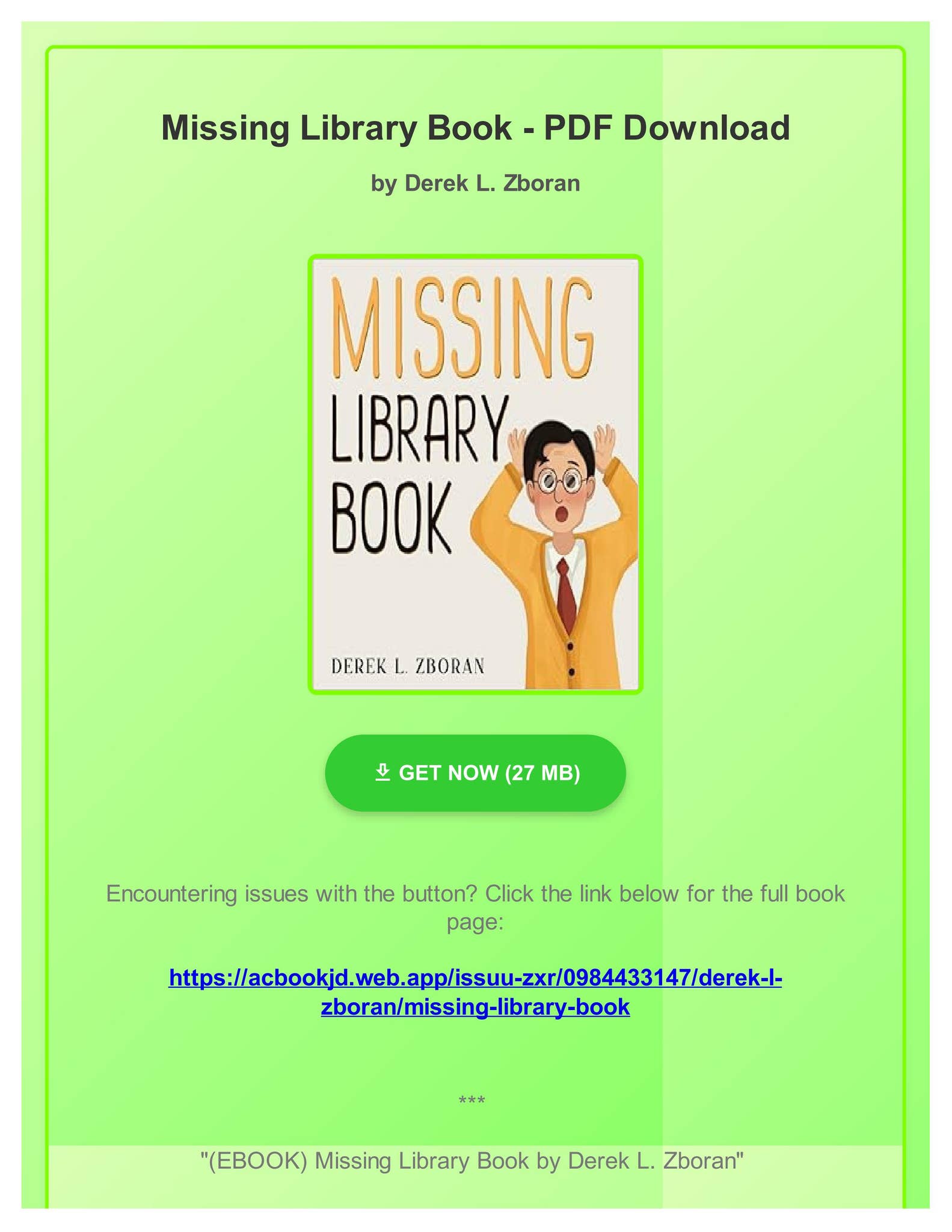 (EBOOK) Missing Library Book by Derek L. Zboran by NakiaPadbergyr - Issuu