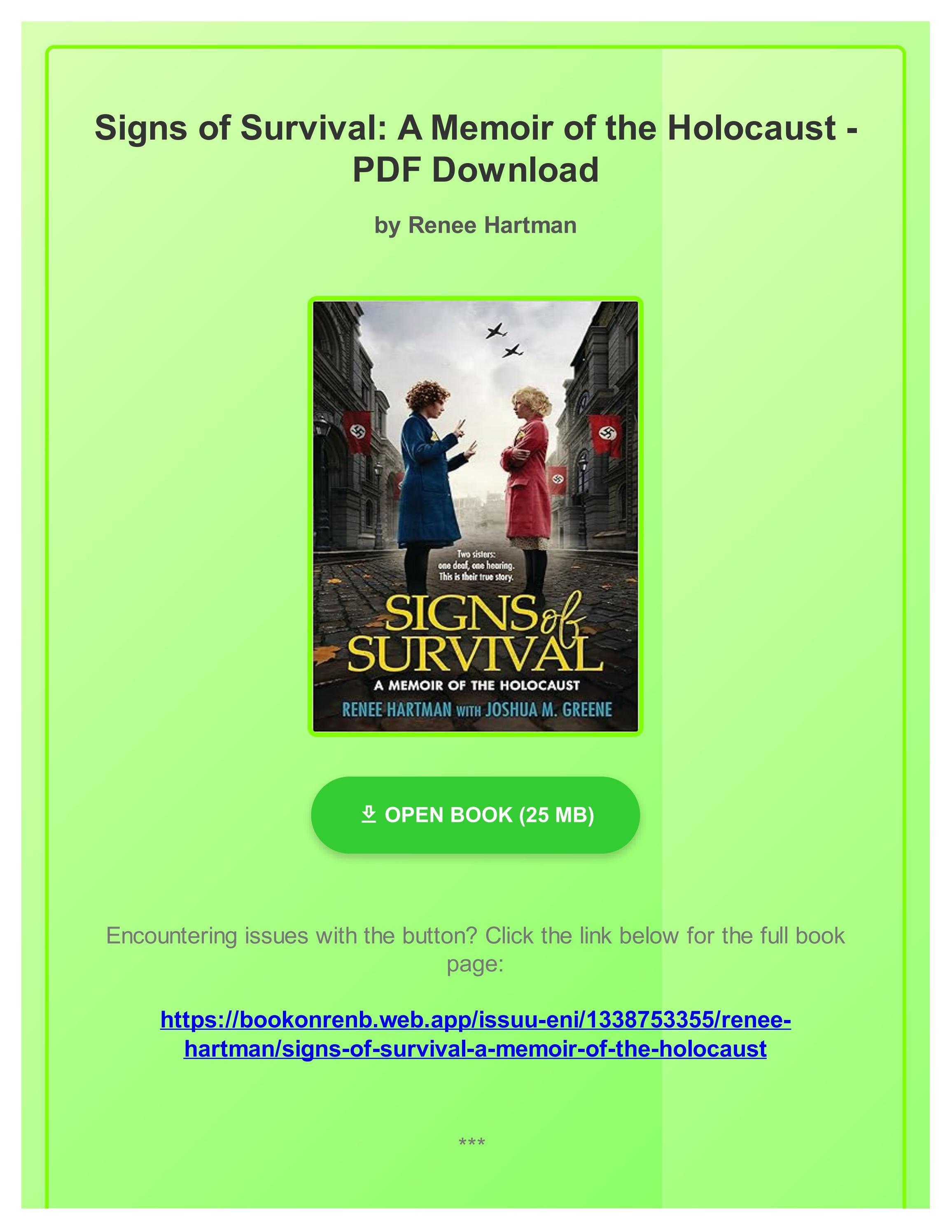 (Free Pdf) Signs of Survival: A Memoir of the Holocaust by Renee ...