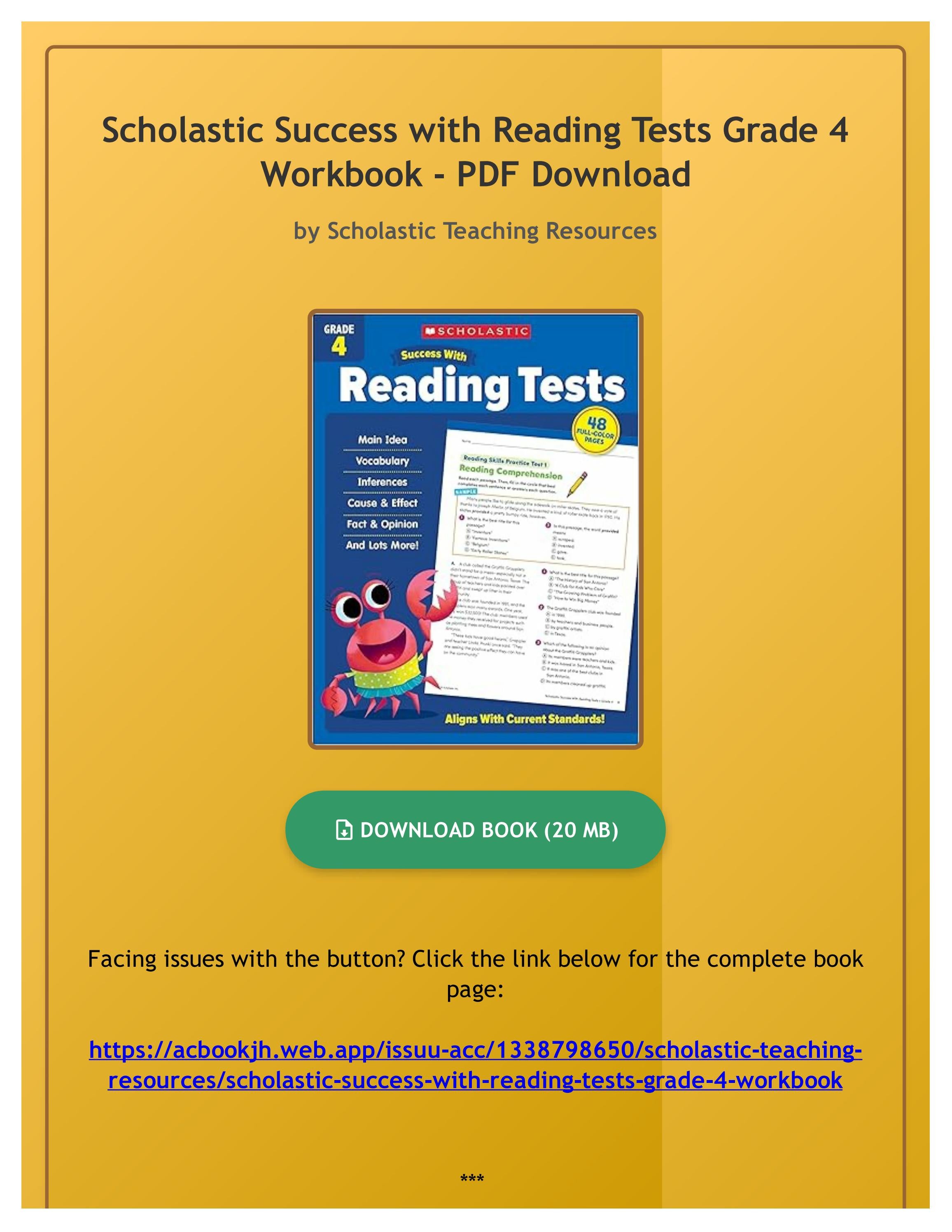 PDF Scholastic Success with Reading Tests Grade 4 Workbook by ...