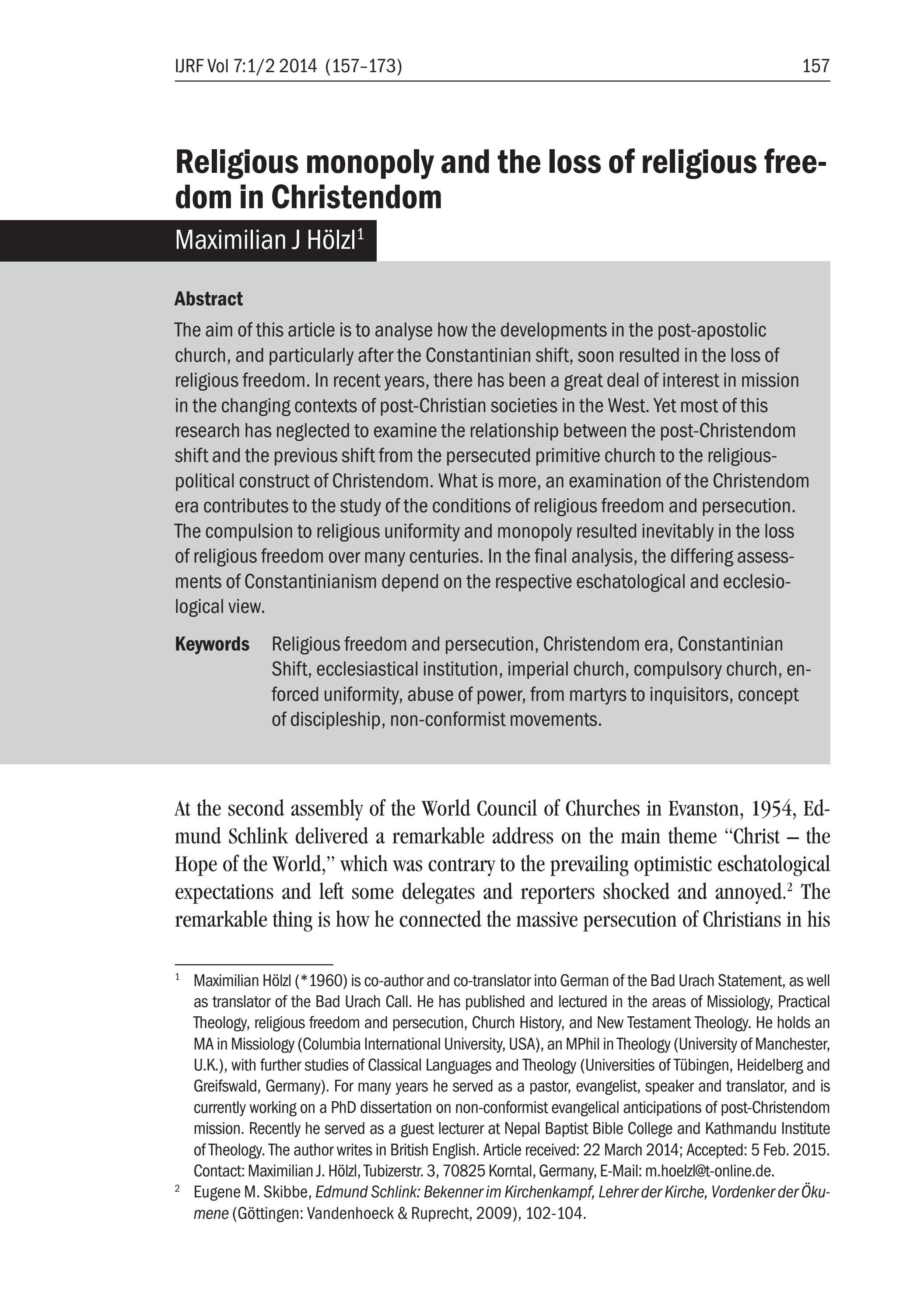 Religious monopoly and the loss of religious freedom in Christendom by ...