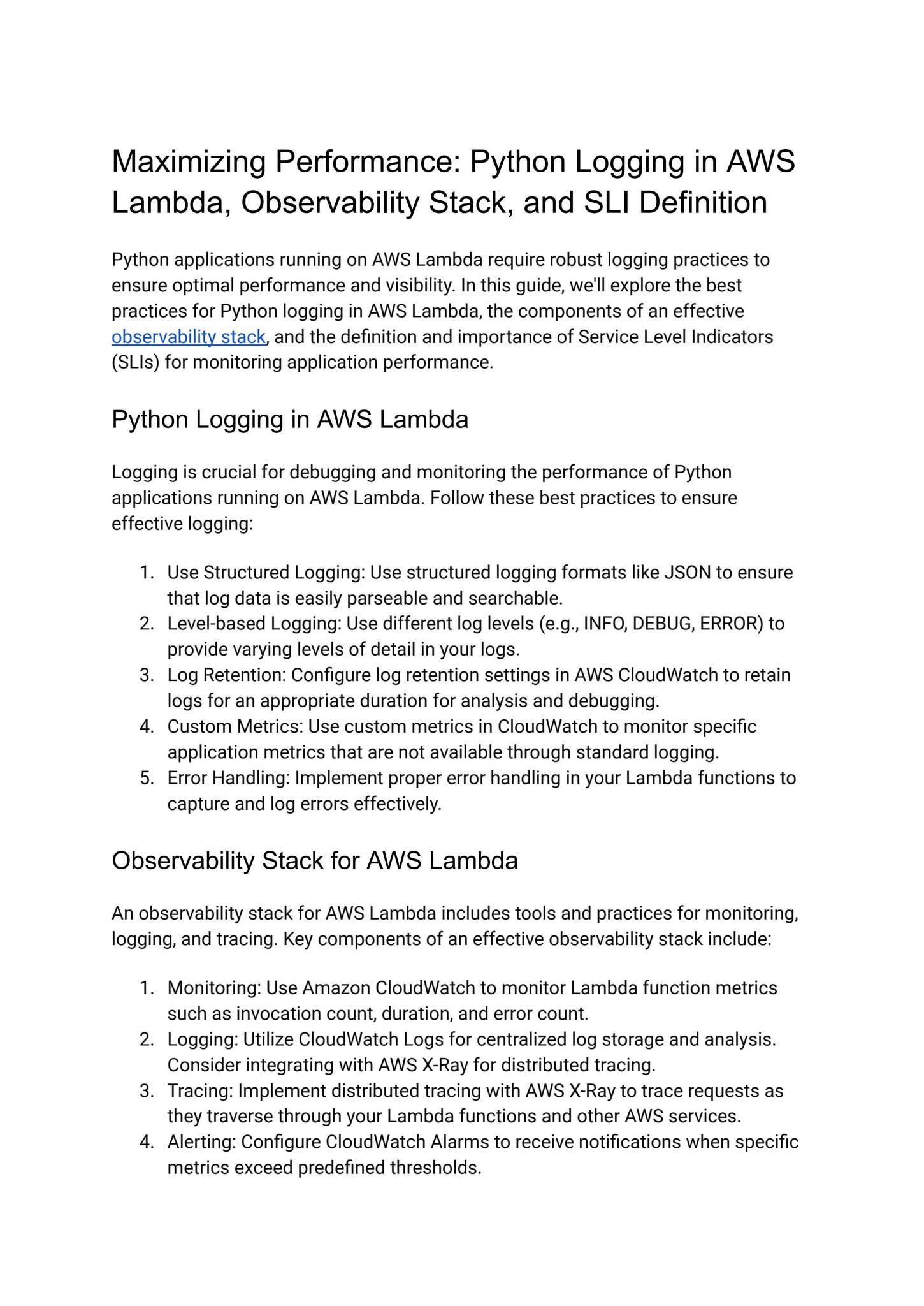 Maximizing Performance: Python Logging in AWS Lambda, Observability Stack, and SLI Definition by ...