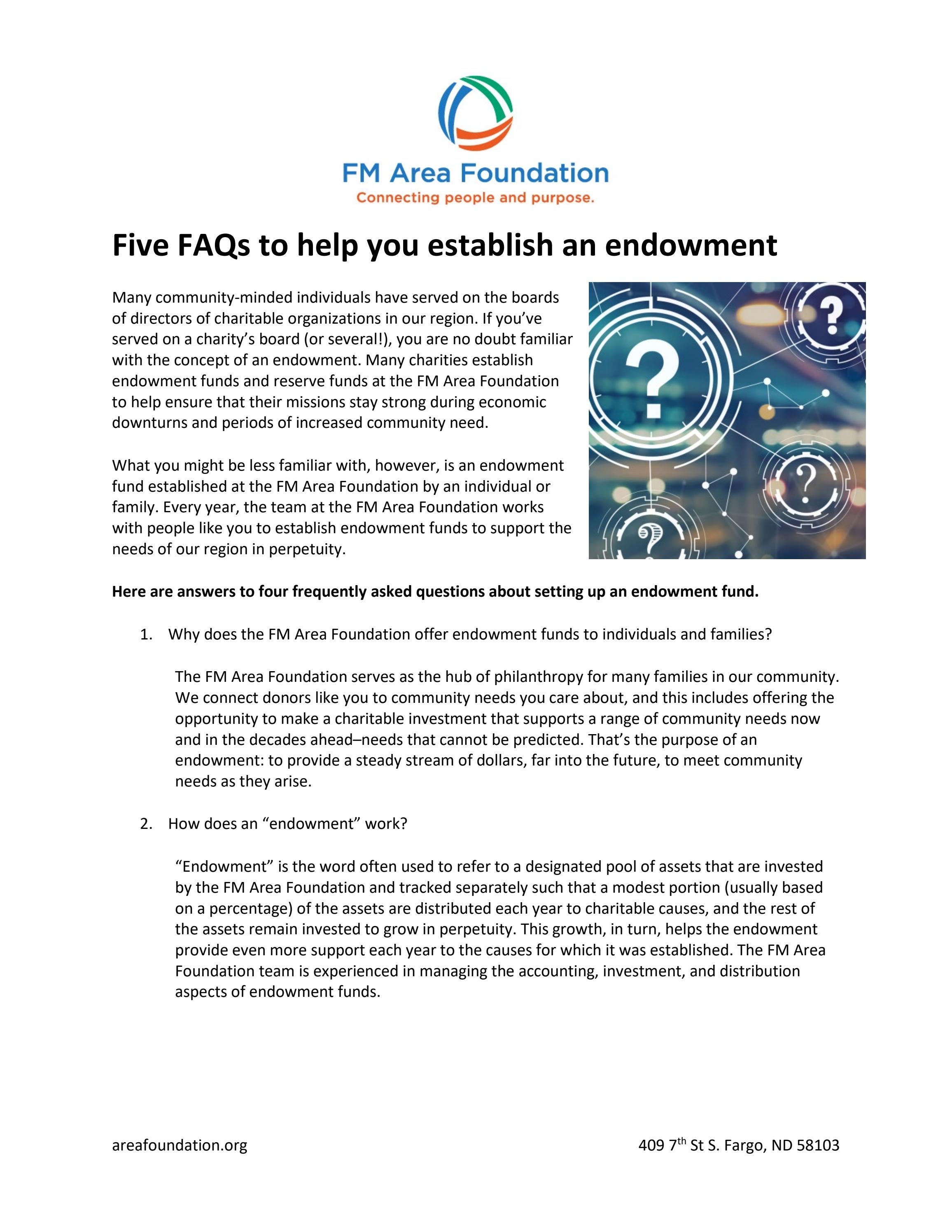 Five FAQ's To Help You Establish An Endowment by FM Area Foundation - Issuu