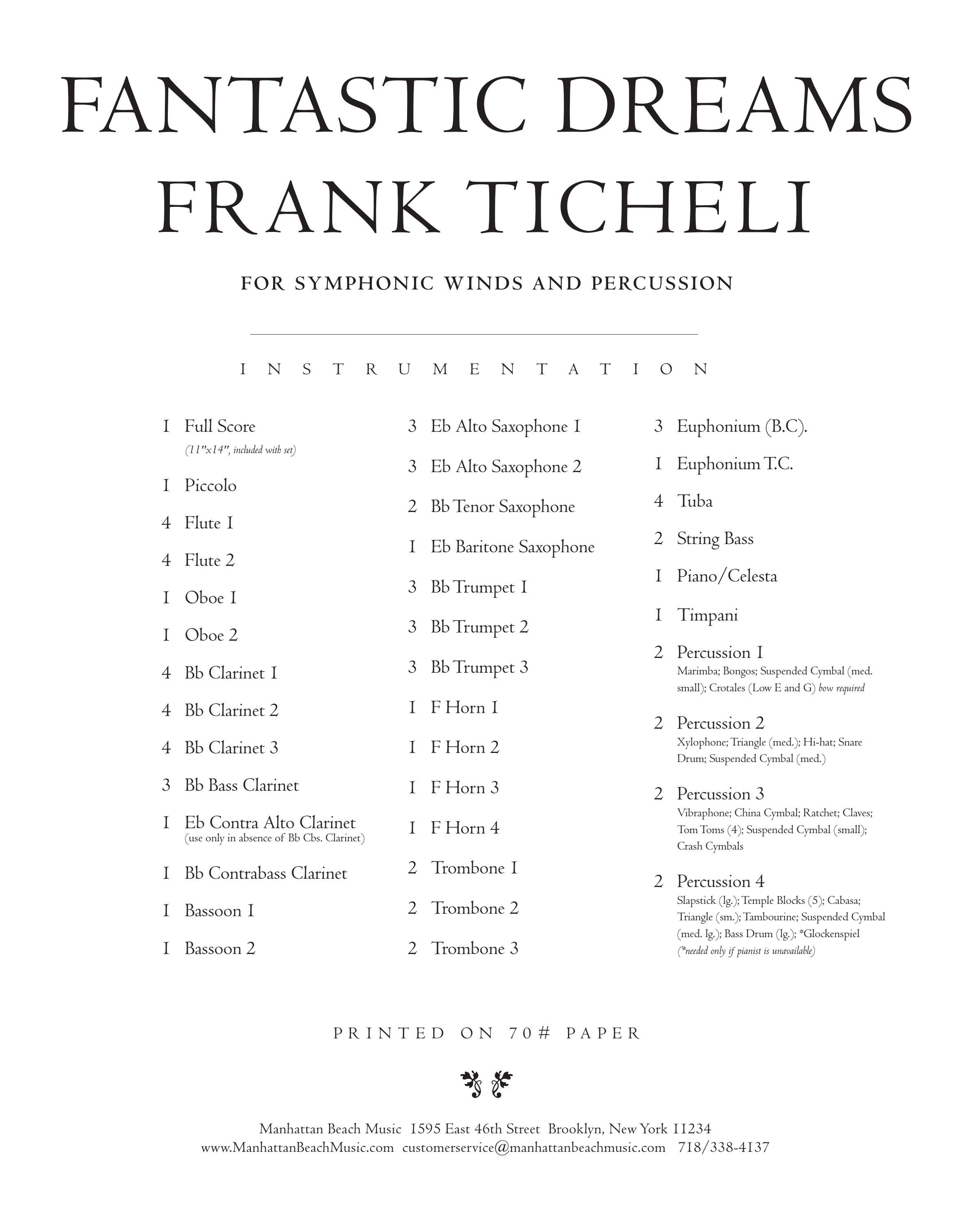 Fantastic Dreams for Symphonic Winds & Percussion by Frank Ticheli by ...