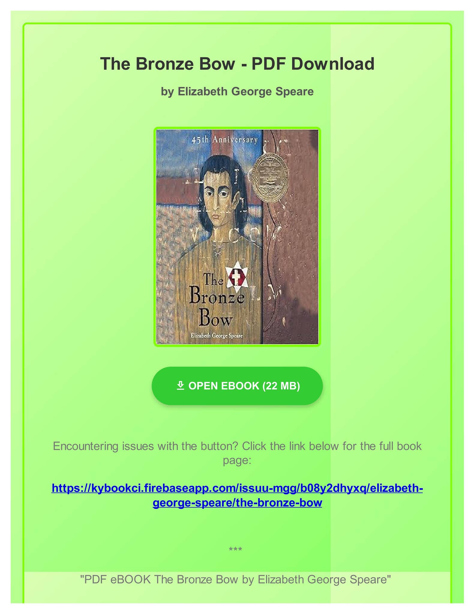 PDF eBOOK The Bronze Bow by Elizabeth George Speare by RethaKesslerdf ...