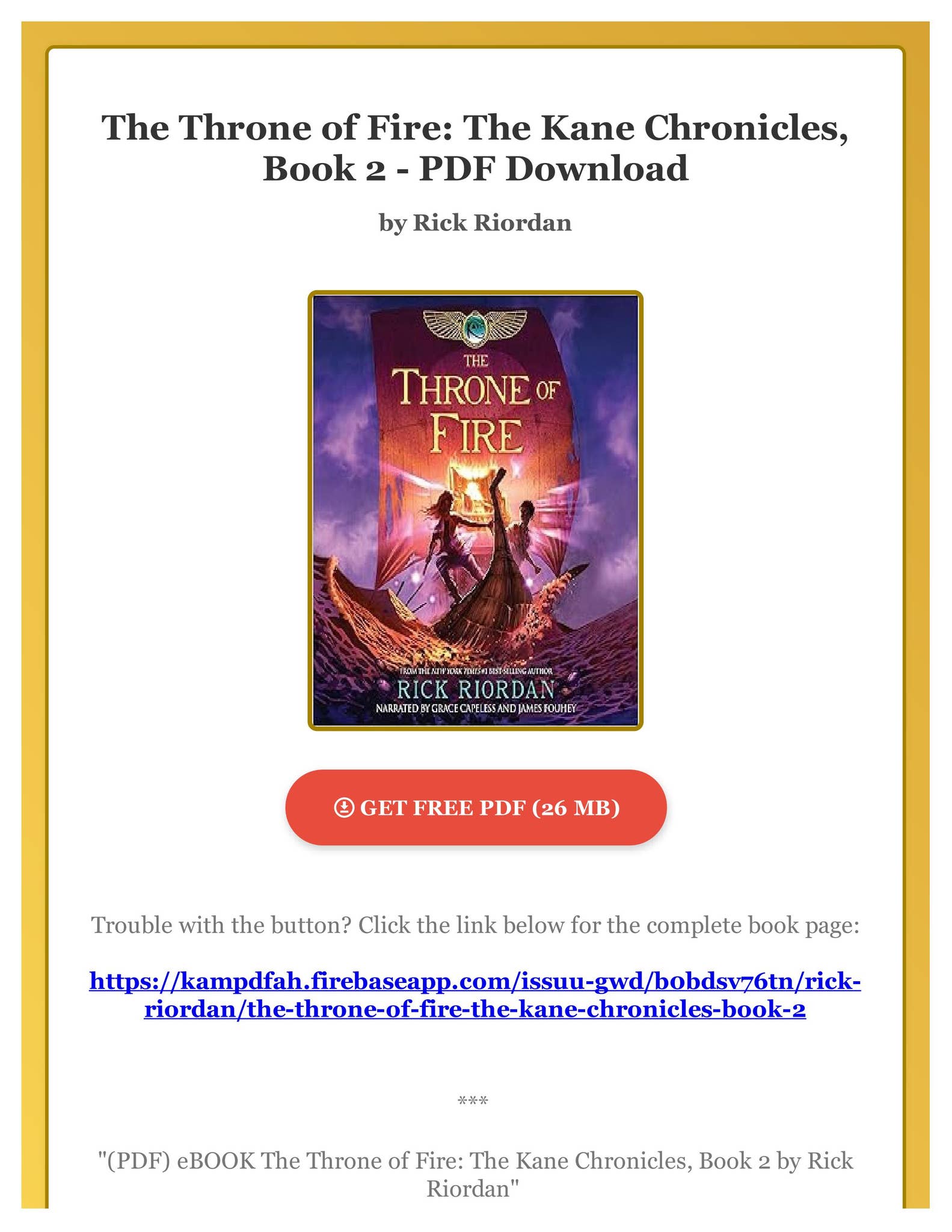 (PDF) eBOOK The Throne of Fire: The Kane Chronicles, Book 2 by Rick ...