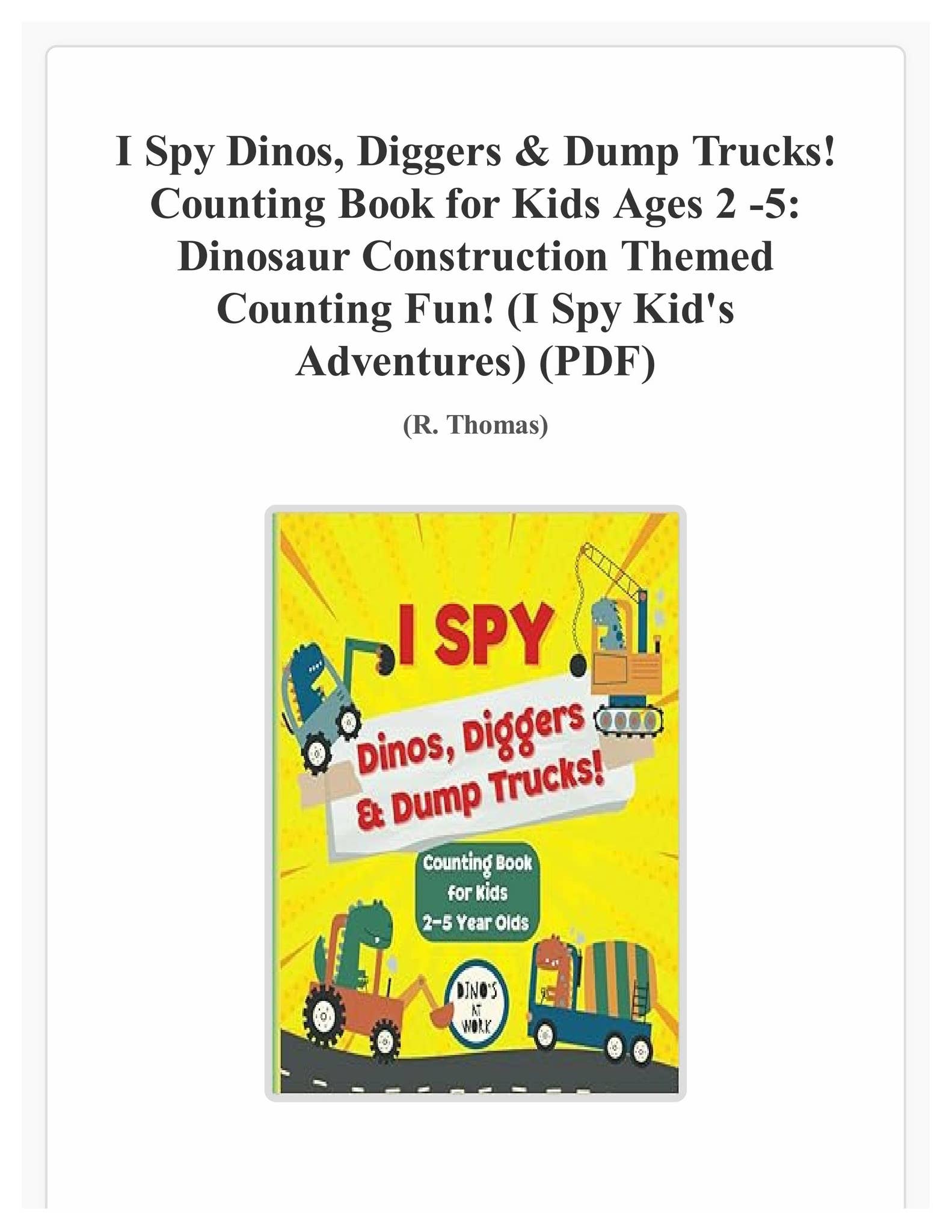 PDF Free I Spy Dinos, Diggers & Dump Trucks! Counting Book for Kids ...