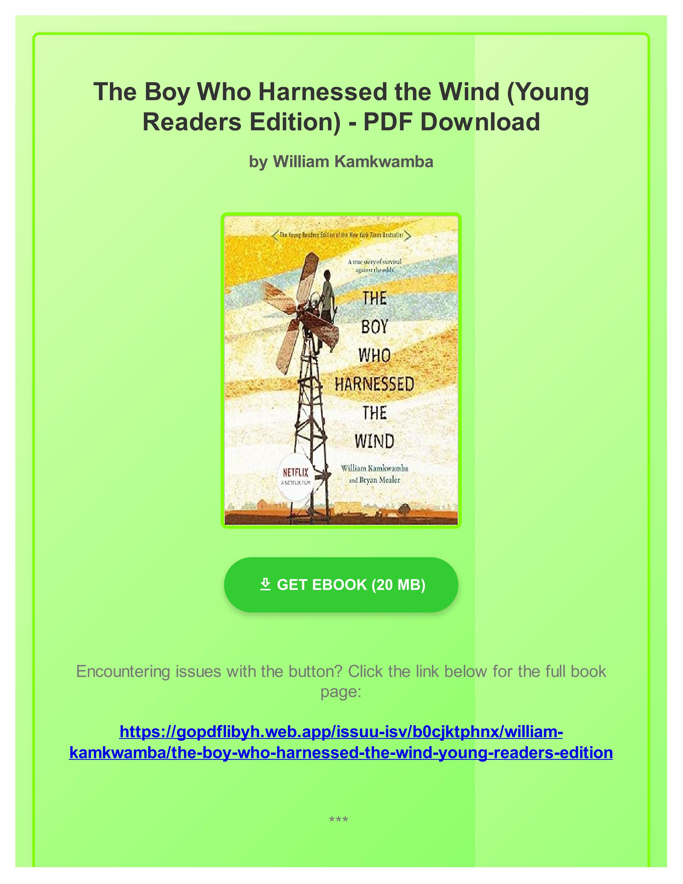 (PDF Free) The Boy Who Harnessed the Wind (Young Readers Edition) by ...