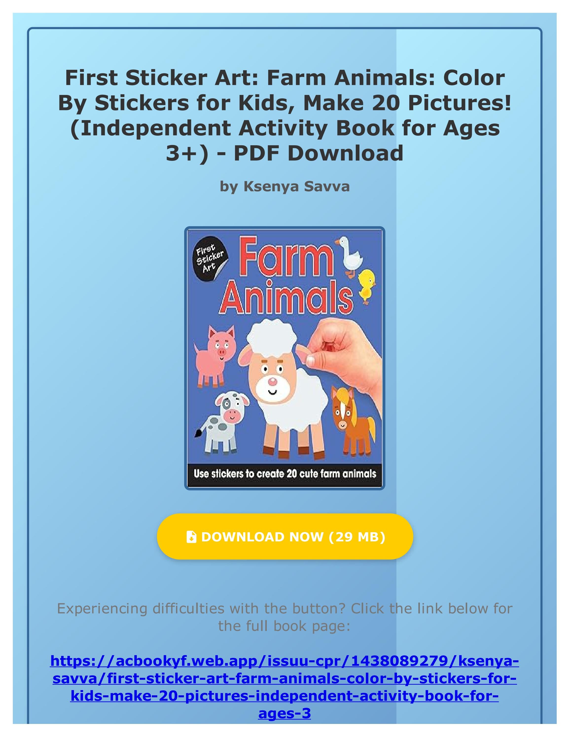 PDF Free First Sticker Art: Farm Animals: Color By Stickers for Kids ...