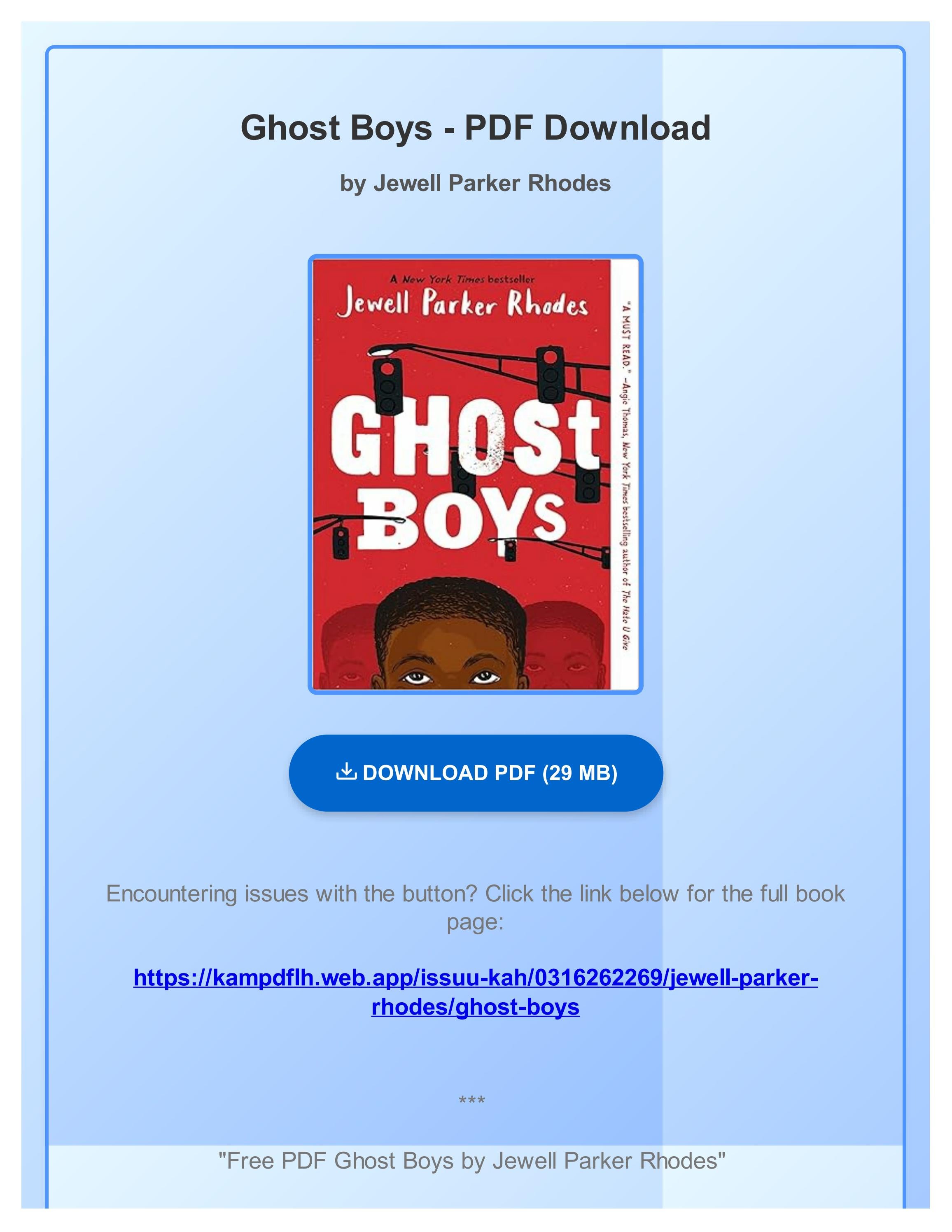 Free PDF Ghost Boys by Jewell Parker Rhodes by AnastasiaRodriguezdi - Issuu