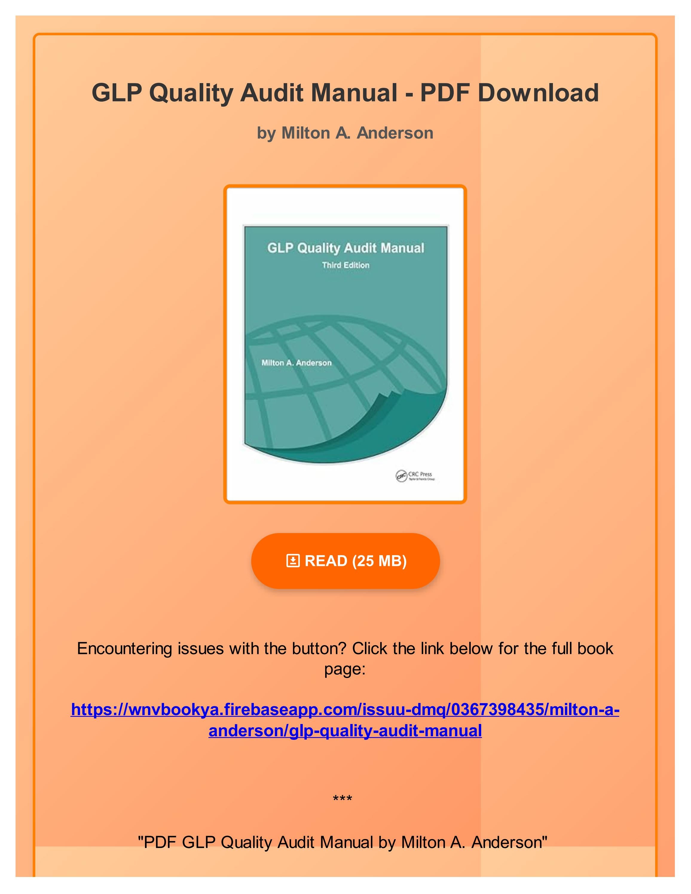 PDF GLP Quality Audit Manual by Milton A. Anderson by KyleeLindty - Issuu