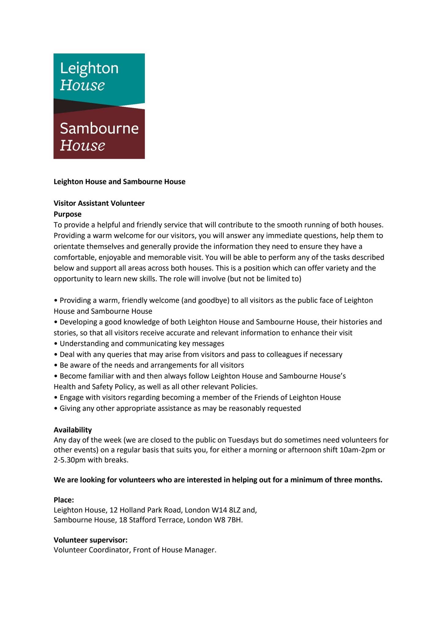 Visitor Assistant Volunteer by Leighton House and Sambourne House - Issuu
