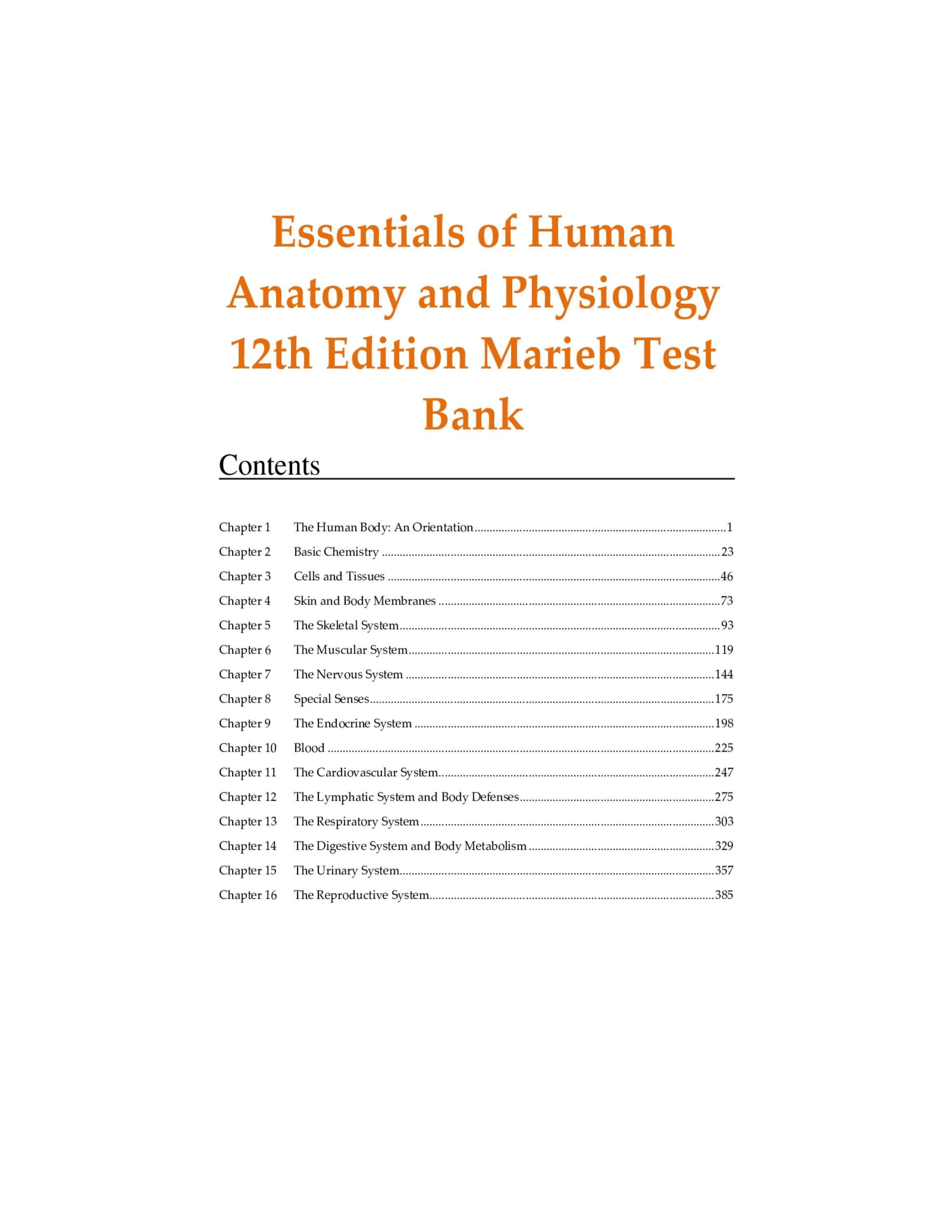 Essentials Of Human Anatomy And Physiology 12th Edition Marieb Test