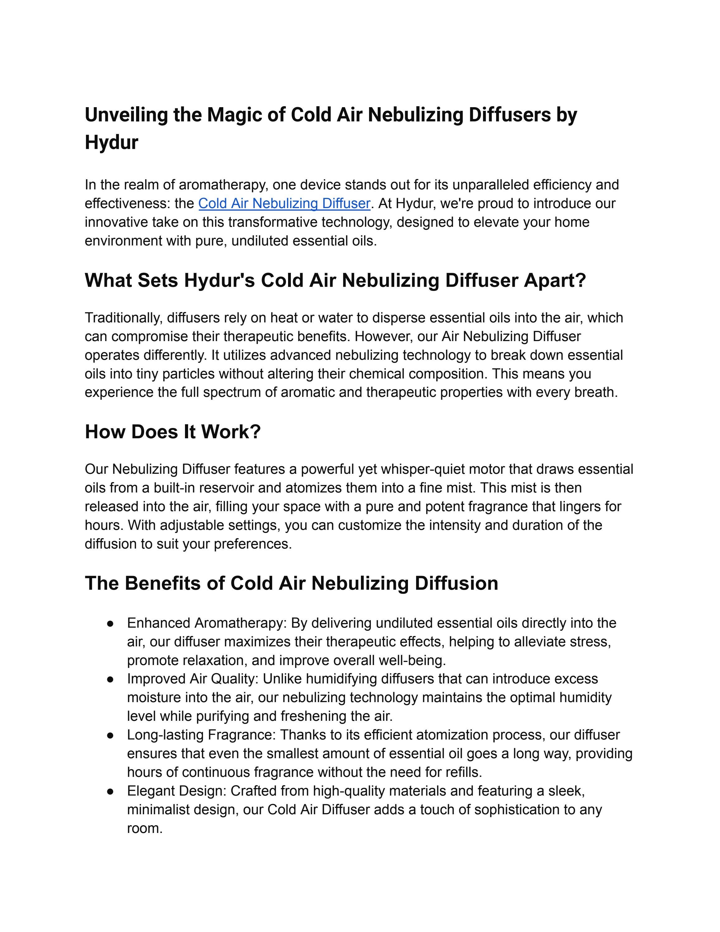 Unveiling the Magic of Cold Air Nebulizing Diffusers by Hydur by Hydur ...