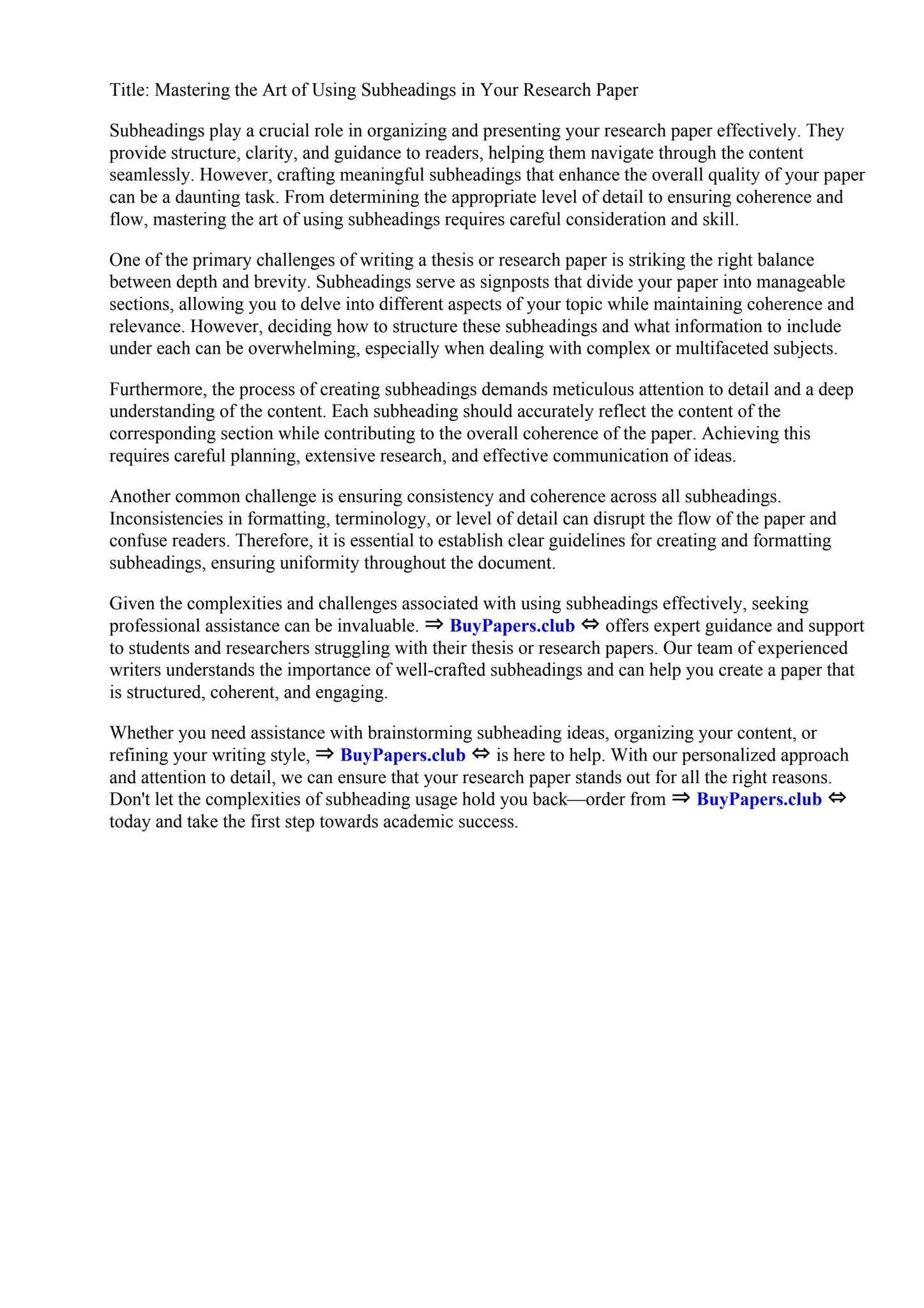 Using Subheadings In A Research Paper by University of North Carolina ...
