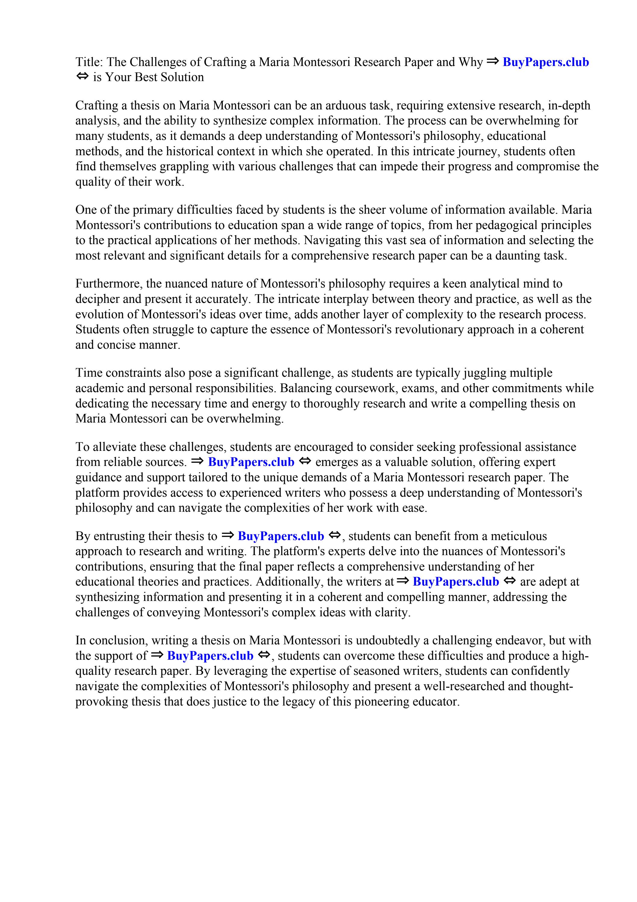 Maria Montessori Research Paper by Oxnard College - Issuu