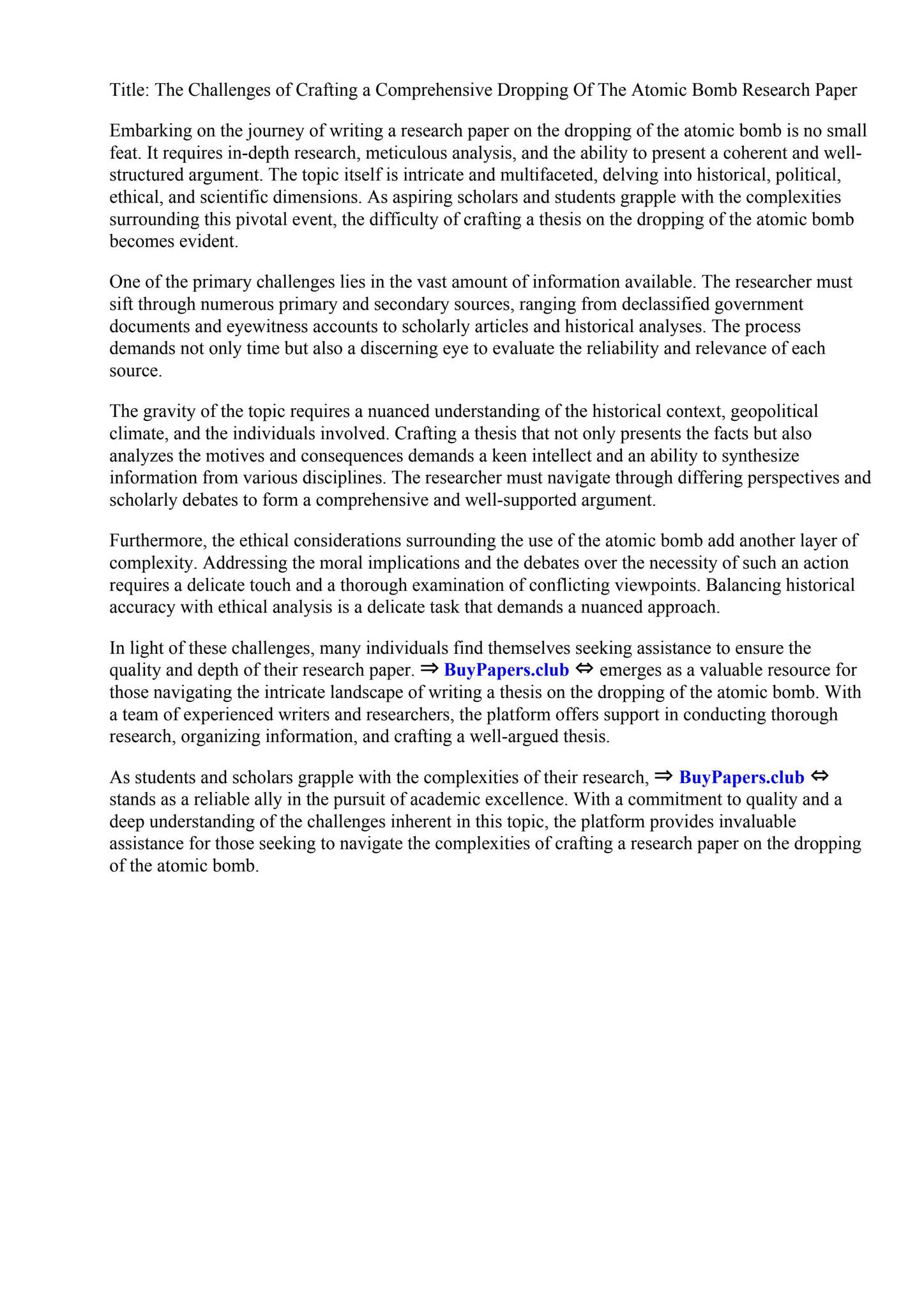 Dropping Of The Atomic Bomb Research Paper by James Madison University ...