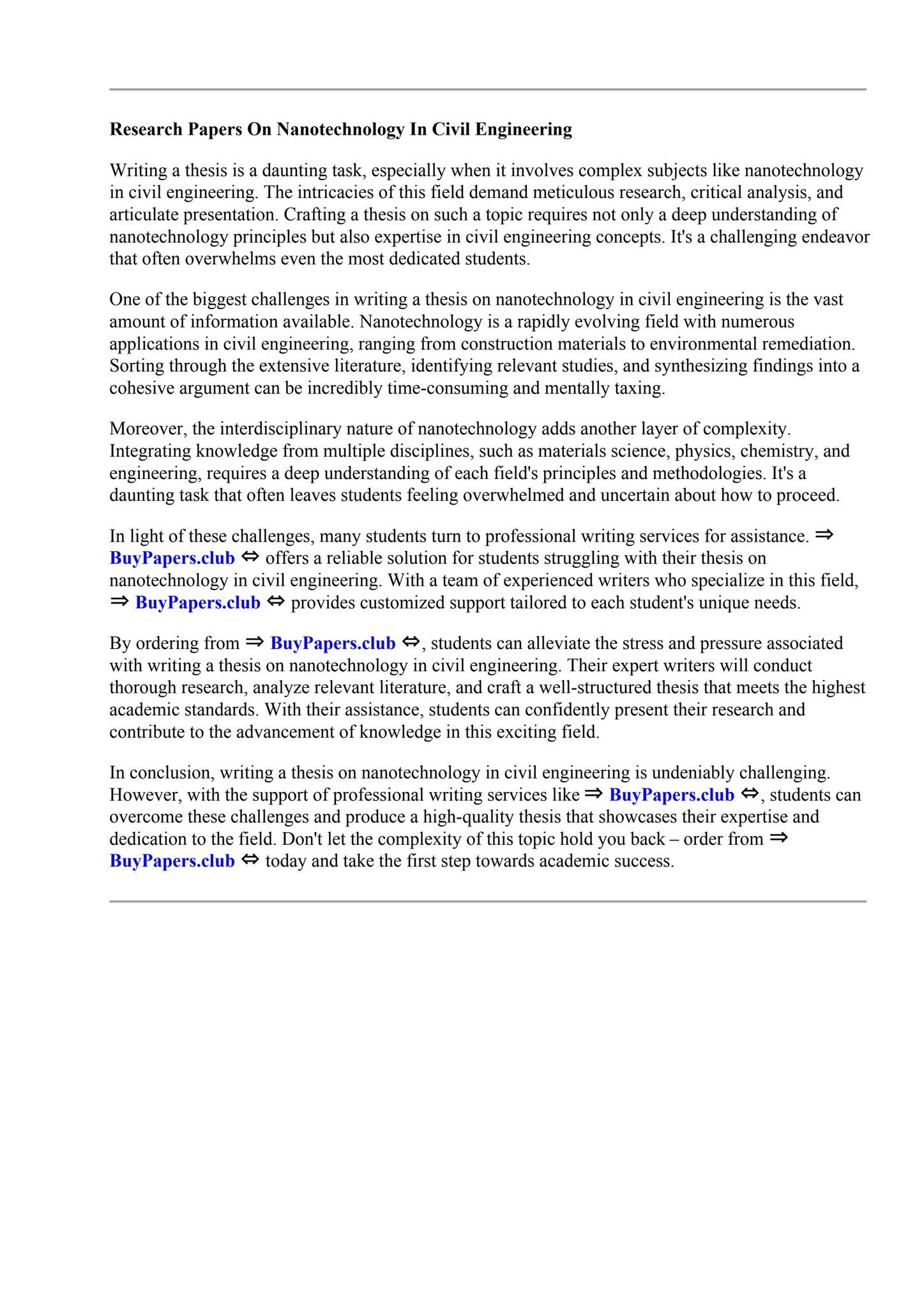 Research Papers On Nanotechnology In Civil Engineering by Valley City ...