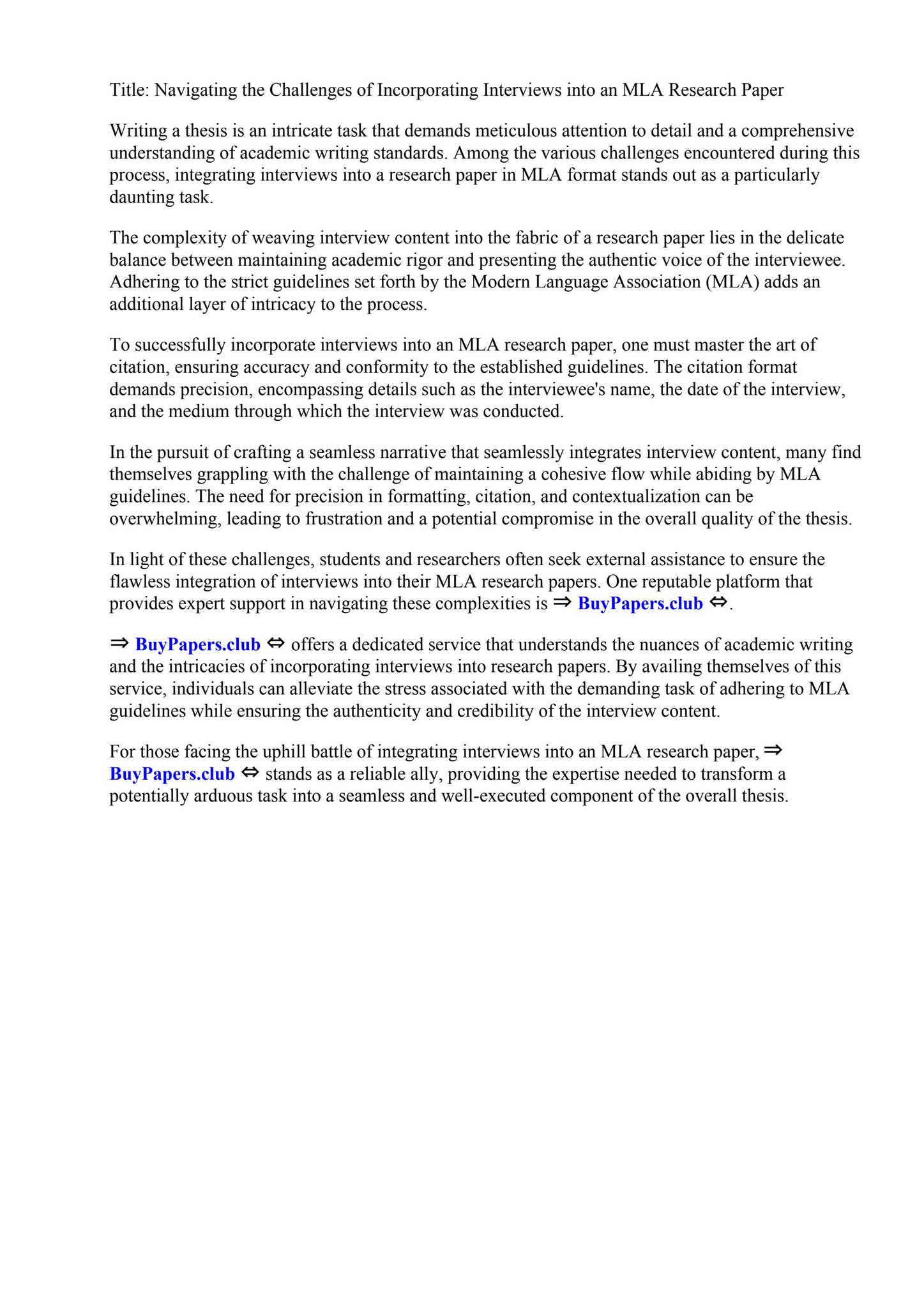 How To Add An Interview Into A Research Paper Mla by University of ...