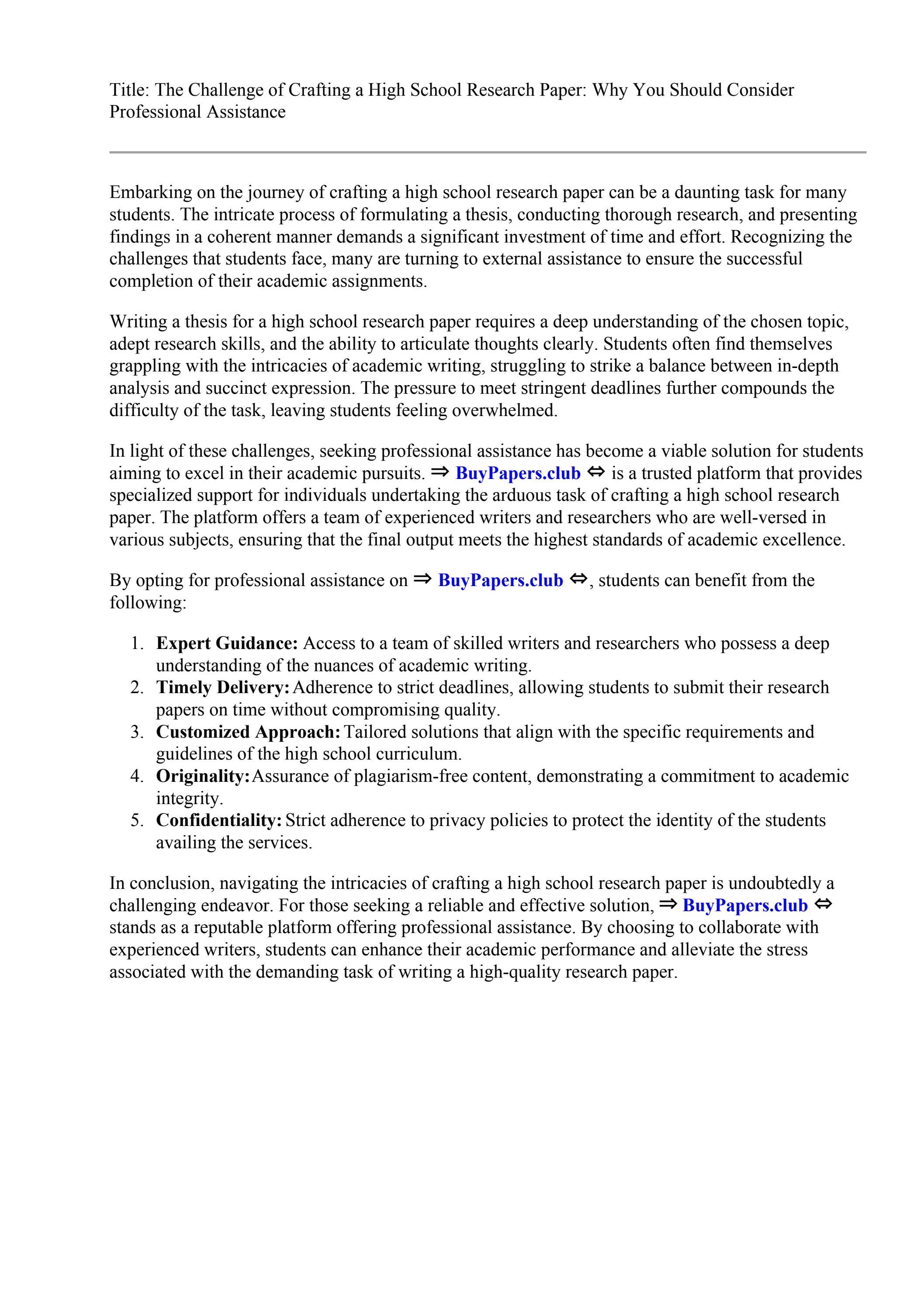 Example Of A Research Paper For High School by Ashland University - Issuu