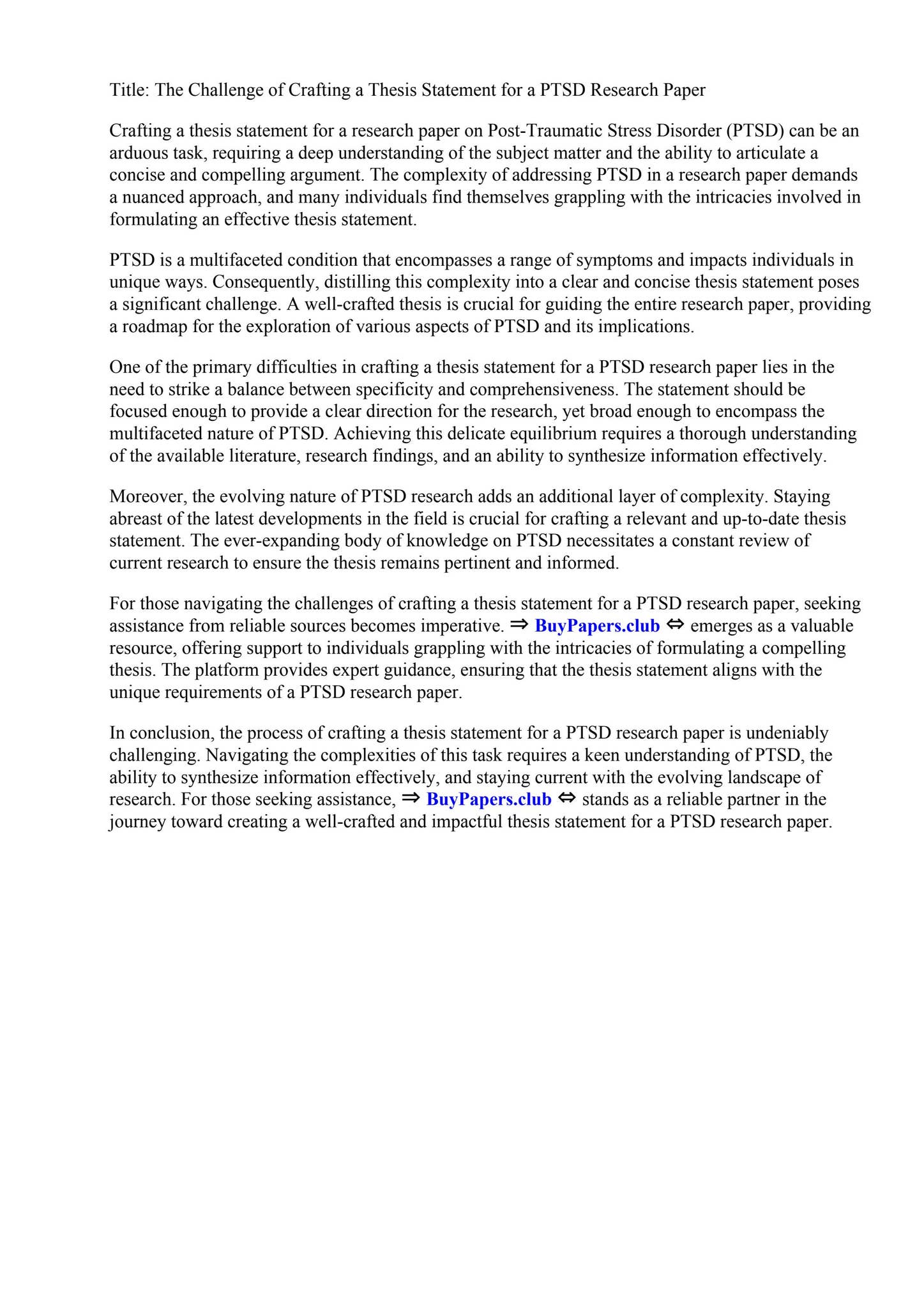 Thesis Statement For Ptsd Research Paper by Trinity International ...