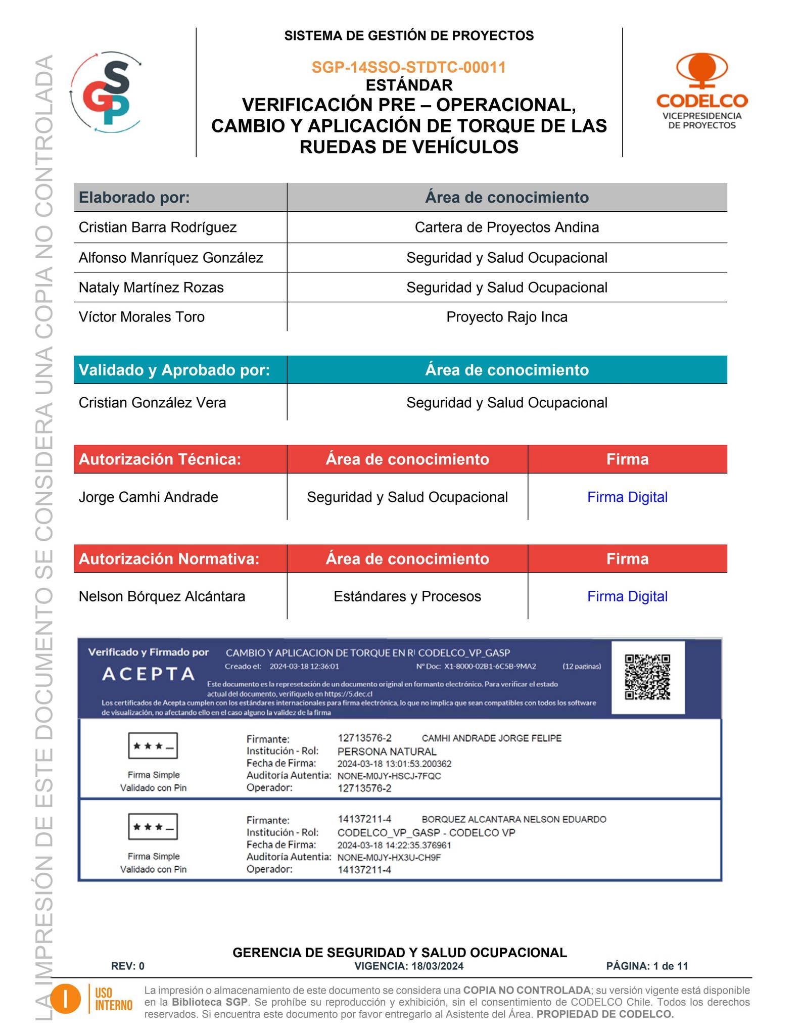 Estándar verificación Pre-operacional y aplicación de torque a las ...