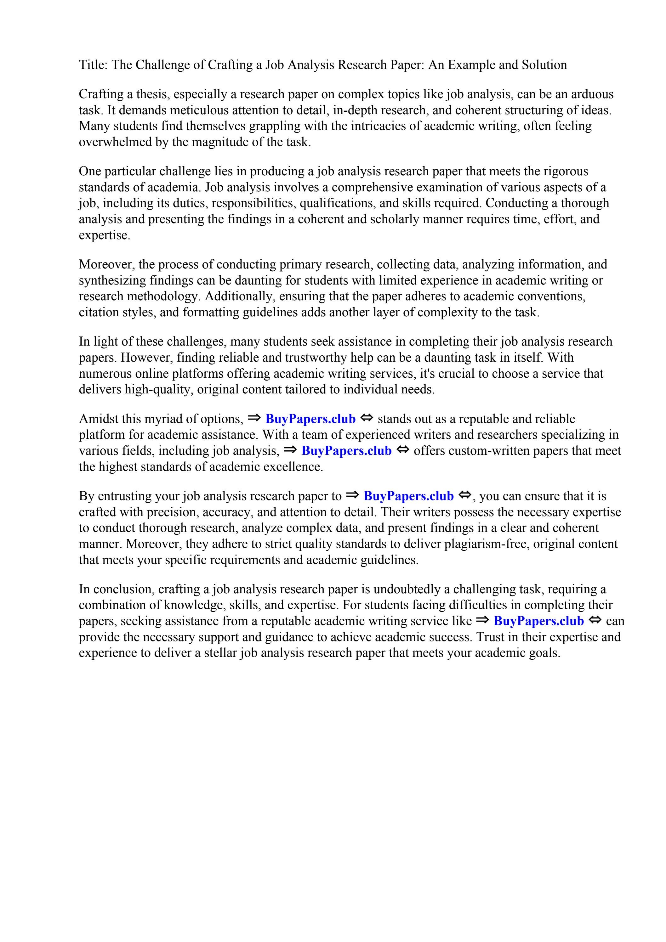 Job Analysis Research Paper Example by Alabama State University - Issuu