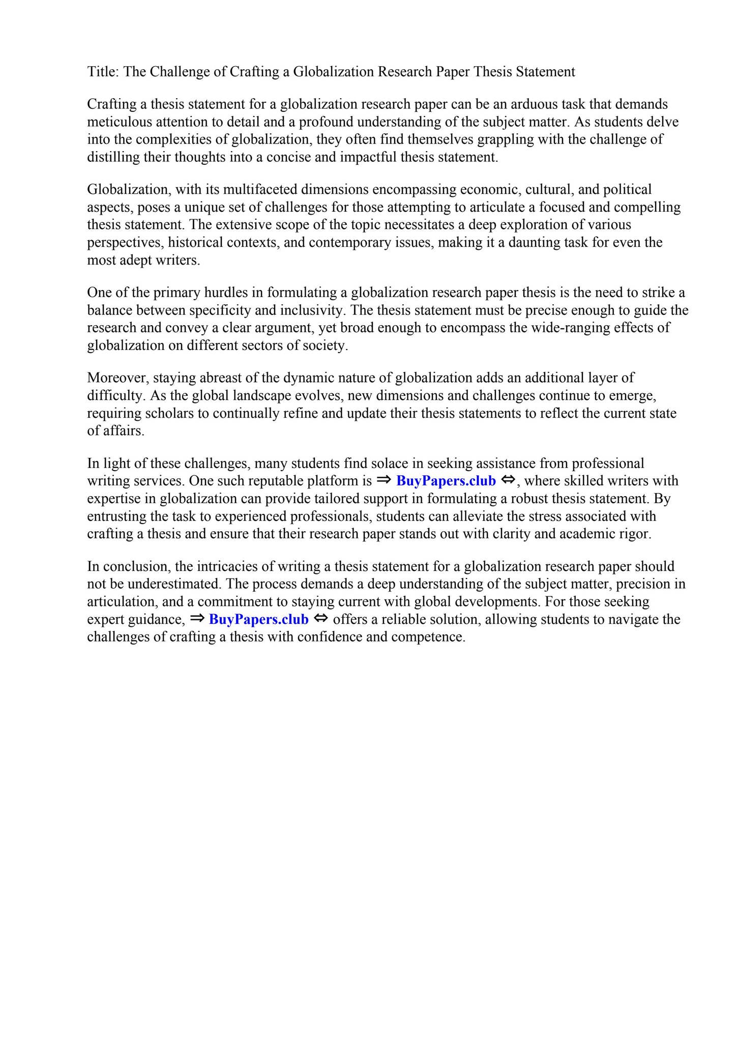 Globalization Research Paper Thesis Statement by Martinsburg College ...