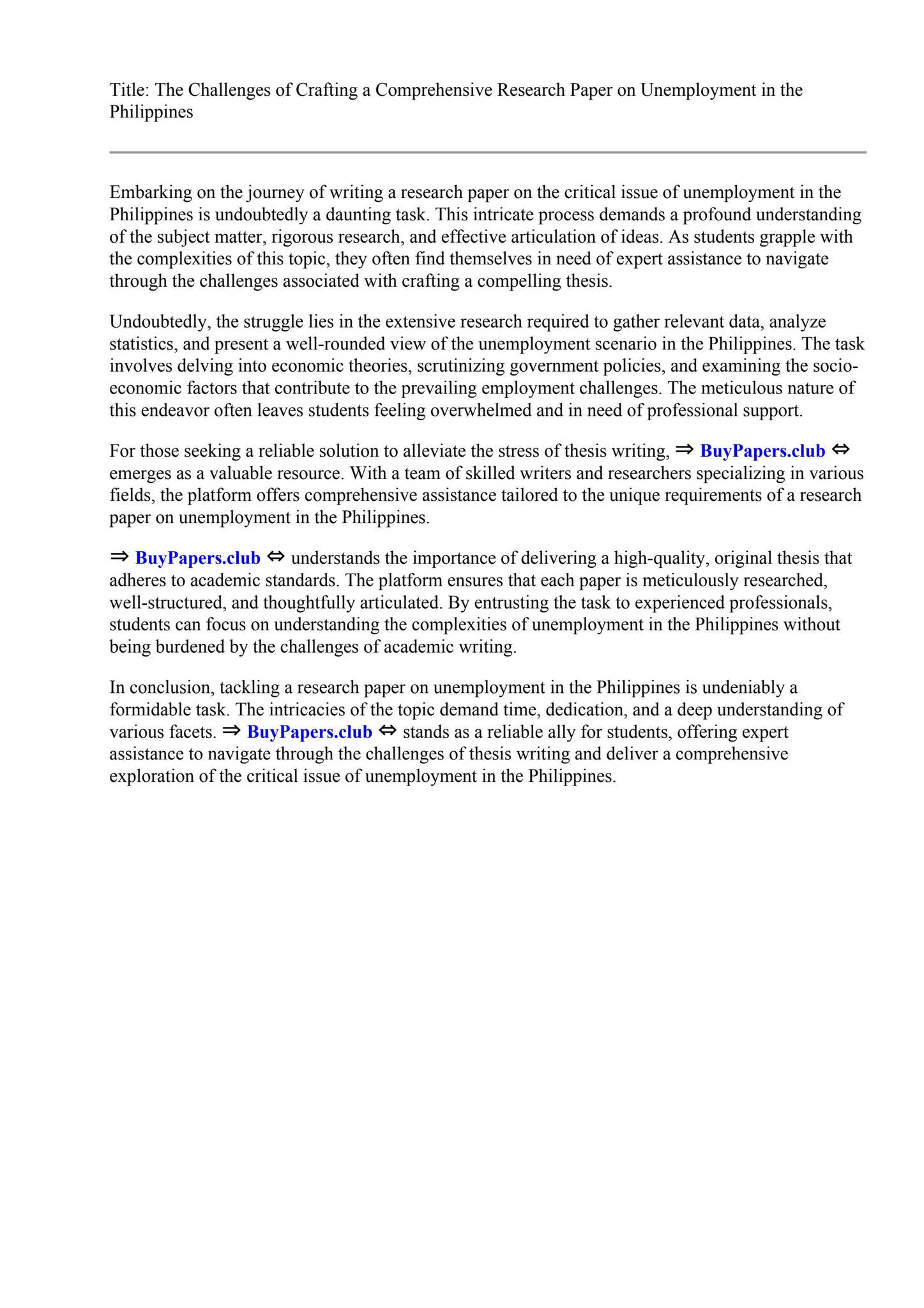 Unemployment In The Philippines Research Paper by California State ...