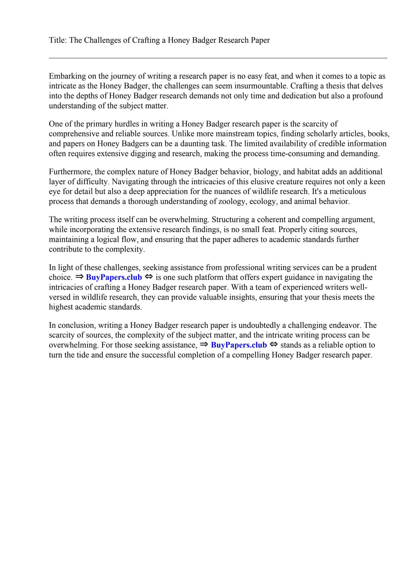 Honey Badger Research Paper by Argosy University - Issuu
