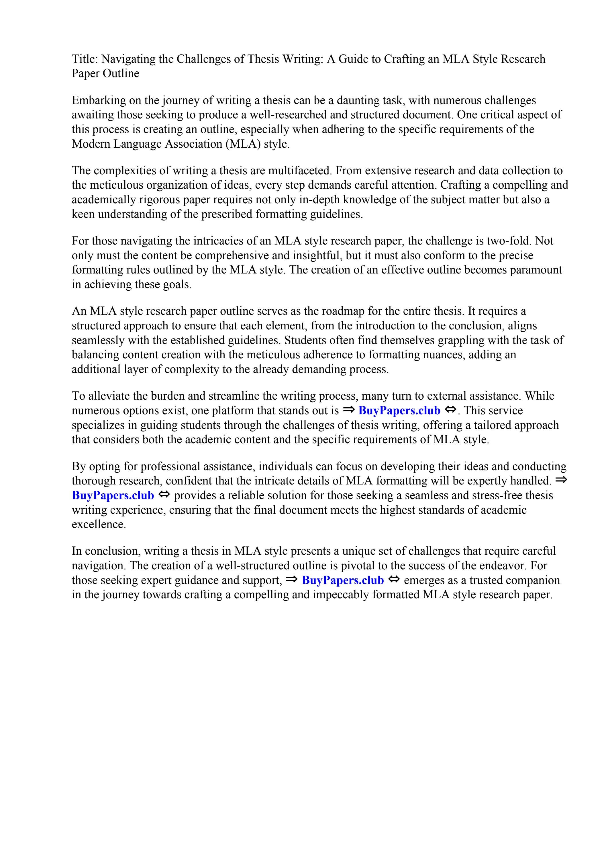 How To Write An Outline For Research Paper Mla Style by Indiana ...