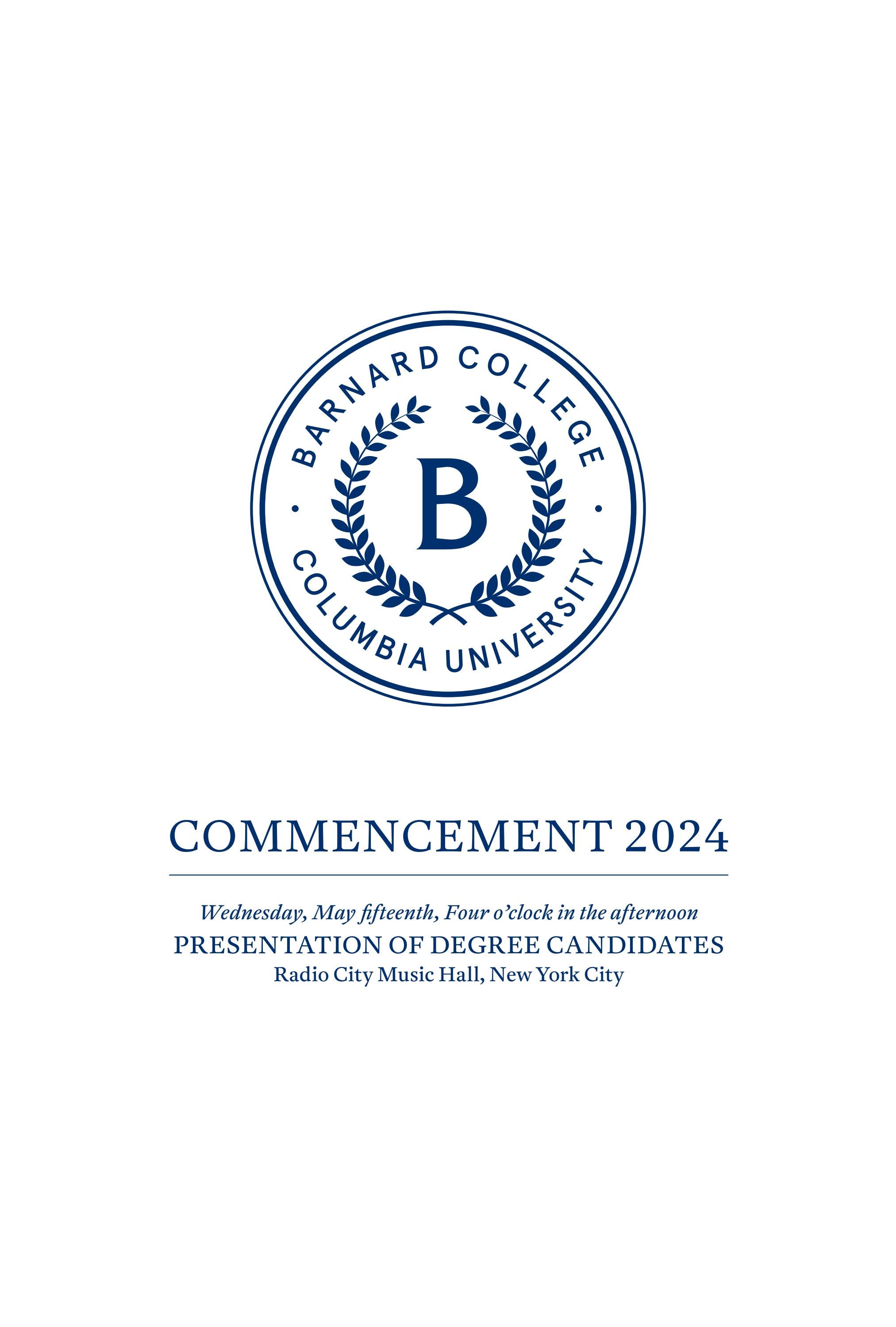 Commencement 2024 Program by Barnard College - Issuu