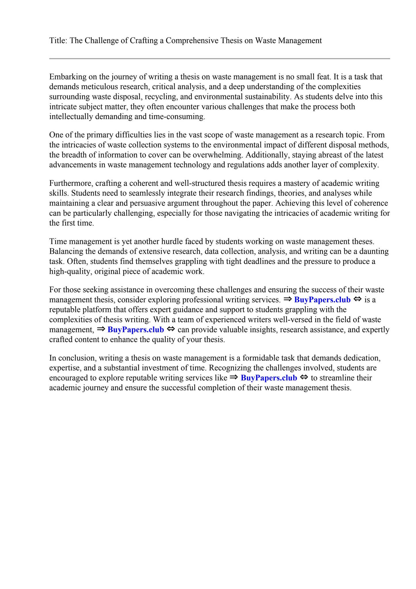 Example Of Research Paper About Waste Management by Baldwin Wallace ...