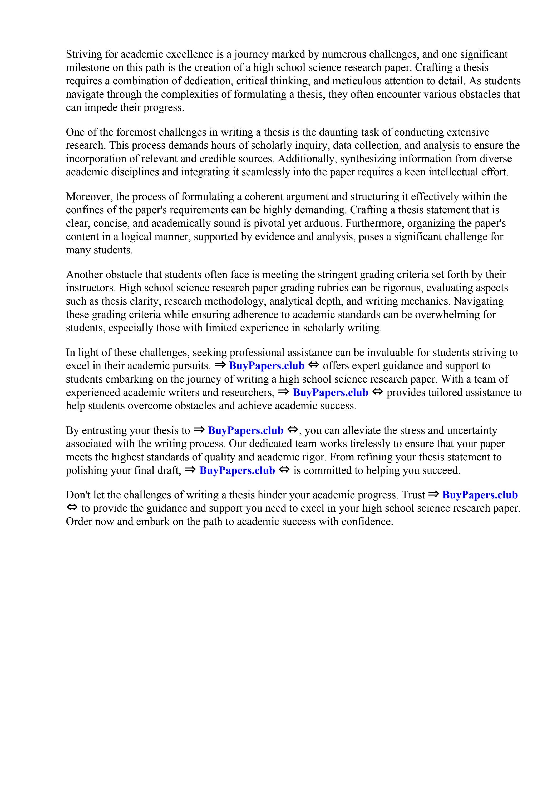 High School Science Research Paper Grading Rubric by Barstow Community ...