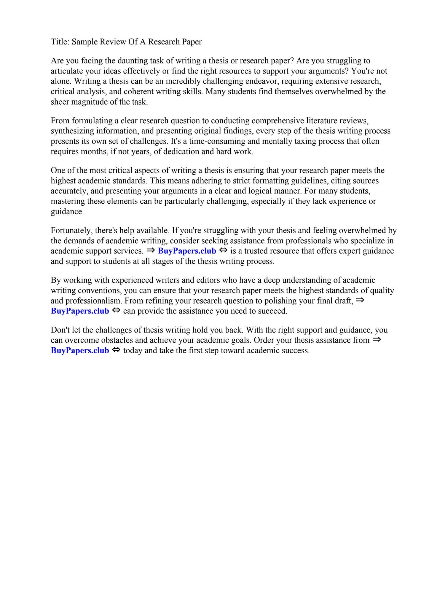 Sample Review Of A Research Paper by Louisiana State University Health ...