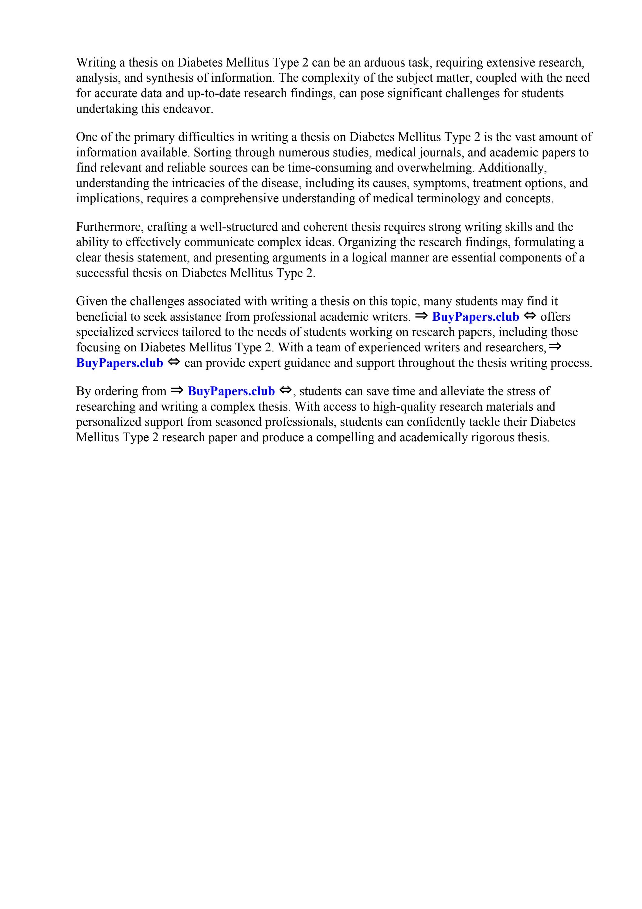 Diabetes Mellitus Type 2 Research Paper by California State University ...