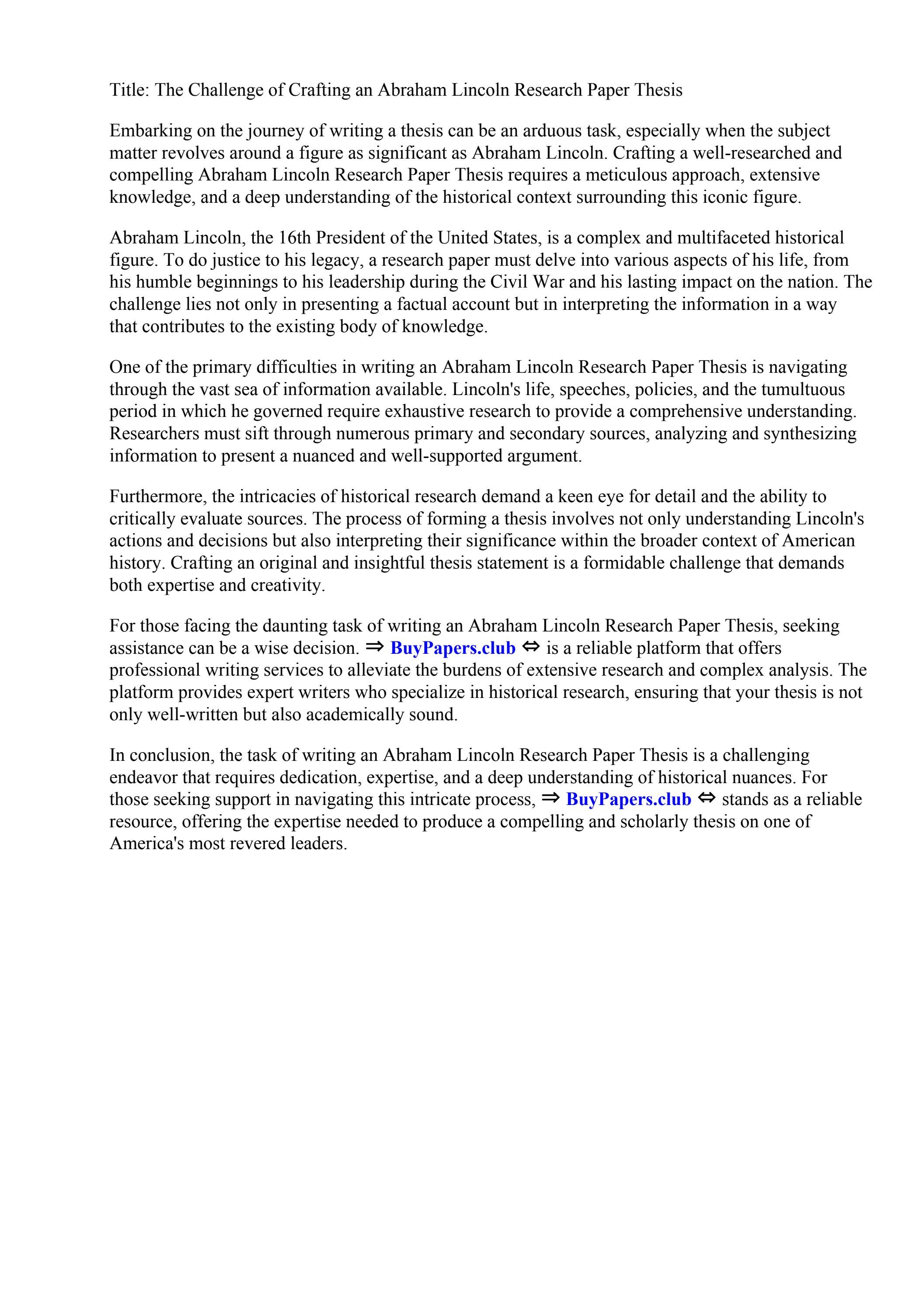 Abraham Lincoln Research Paper Thesis by Full Sail University - Issuu