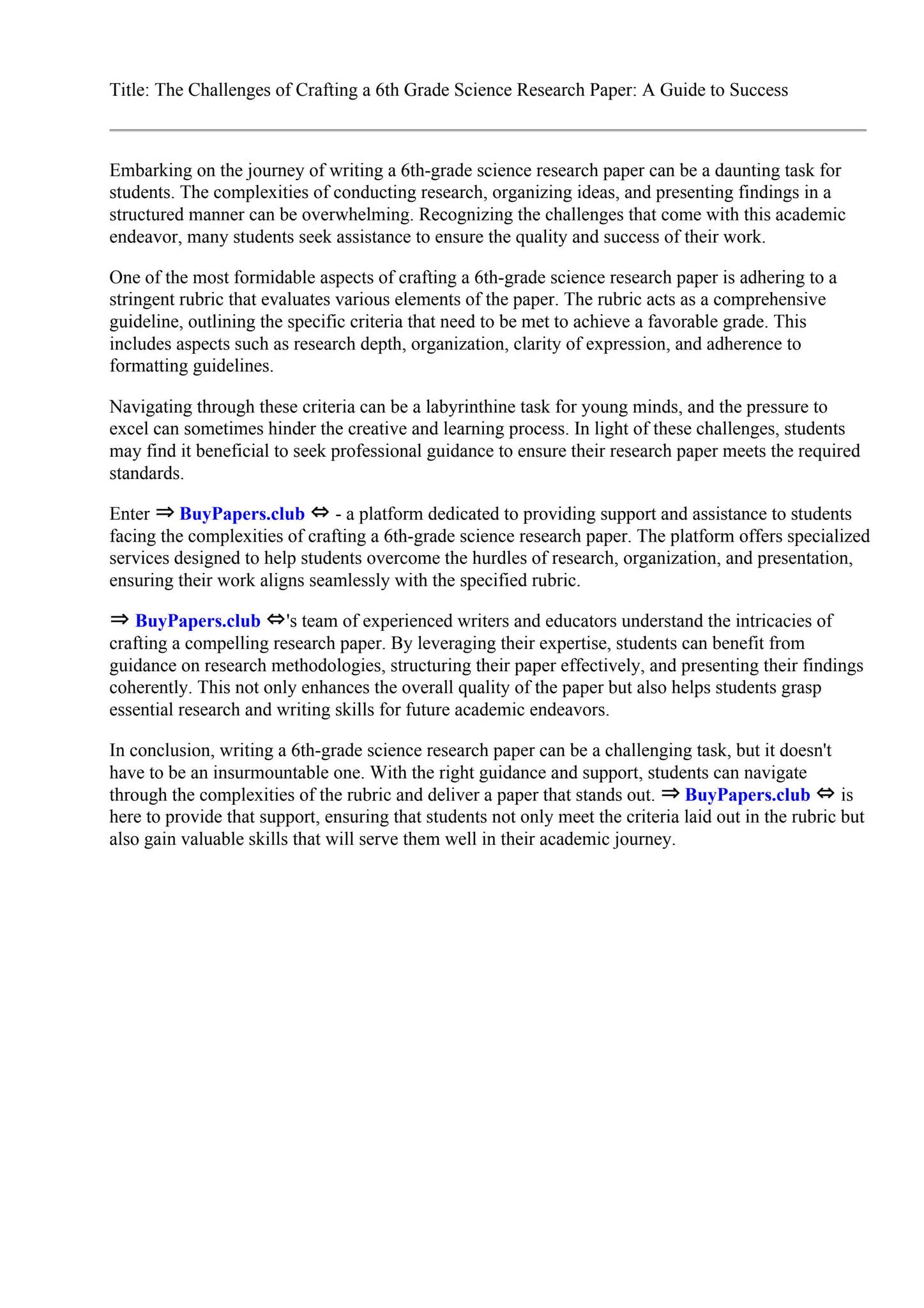 6Th Grade Science Research Paper Rubric by Rutgers University - Issuu