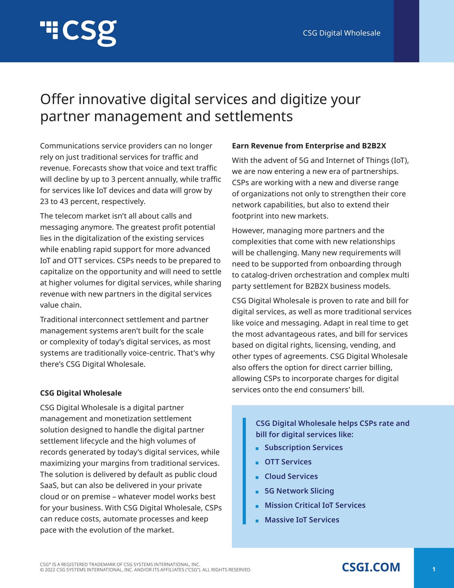 CSG Digital Wholesale Datasheet by CSG Systems - Issuu