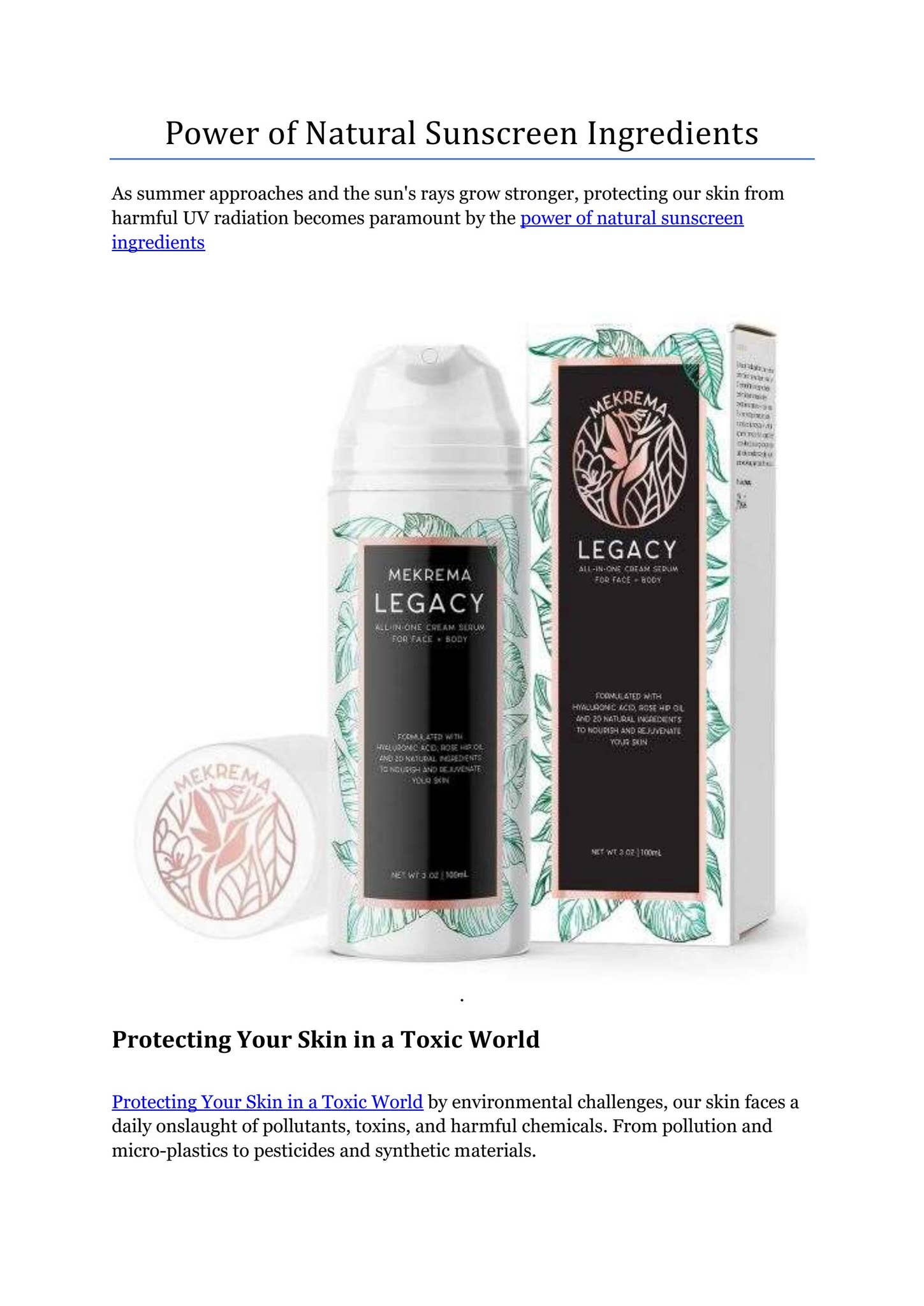 Power of Natural Sunscreen Ingredients by Legacy Cream - Issuu
