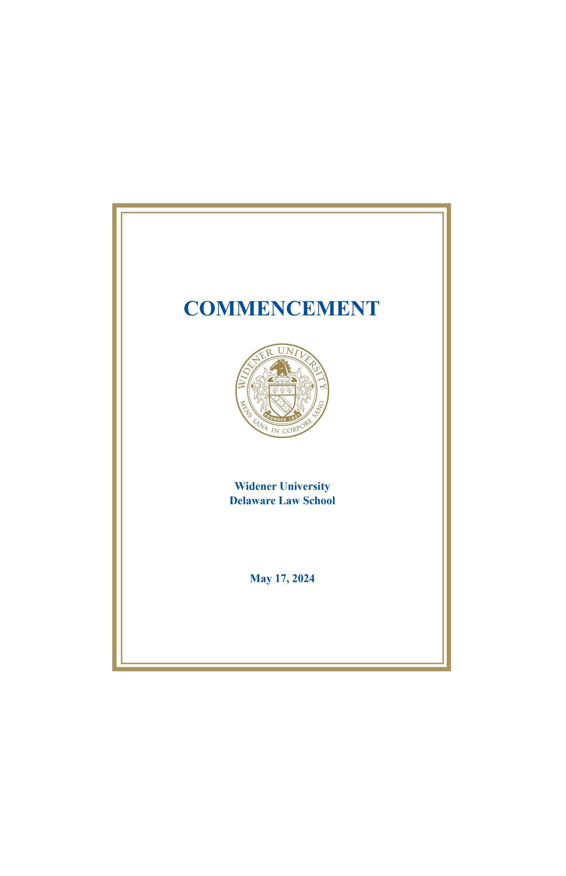 Delaware Law Commencement Program Final by Widener University Delaware Law School - Issuu